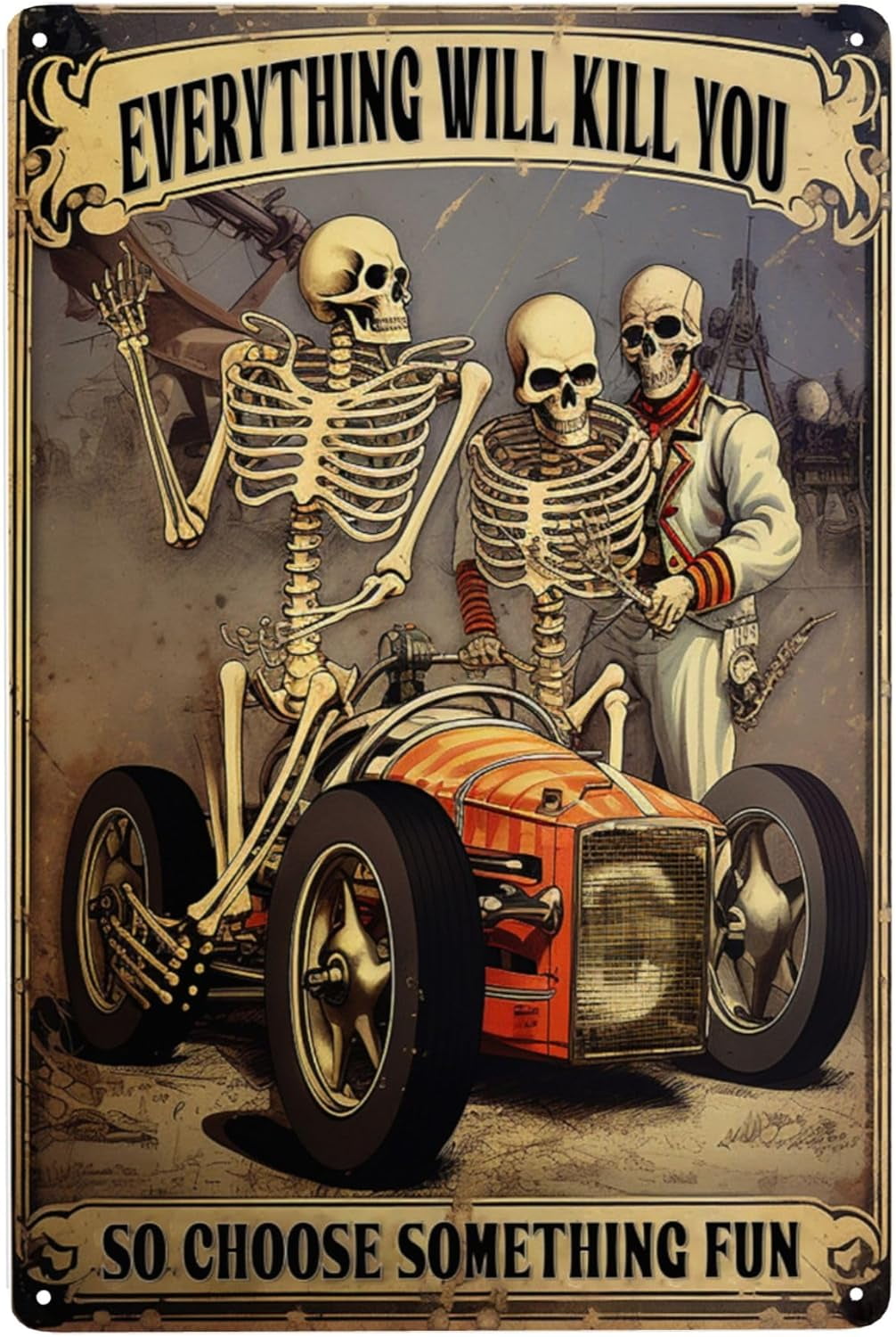 ASPORIC Decor 8''x12'' Creative Tin Sign Skeleton Auto Racing Funny ...