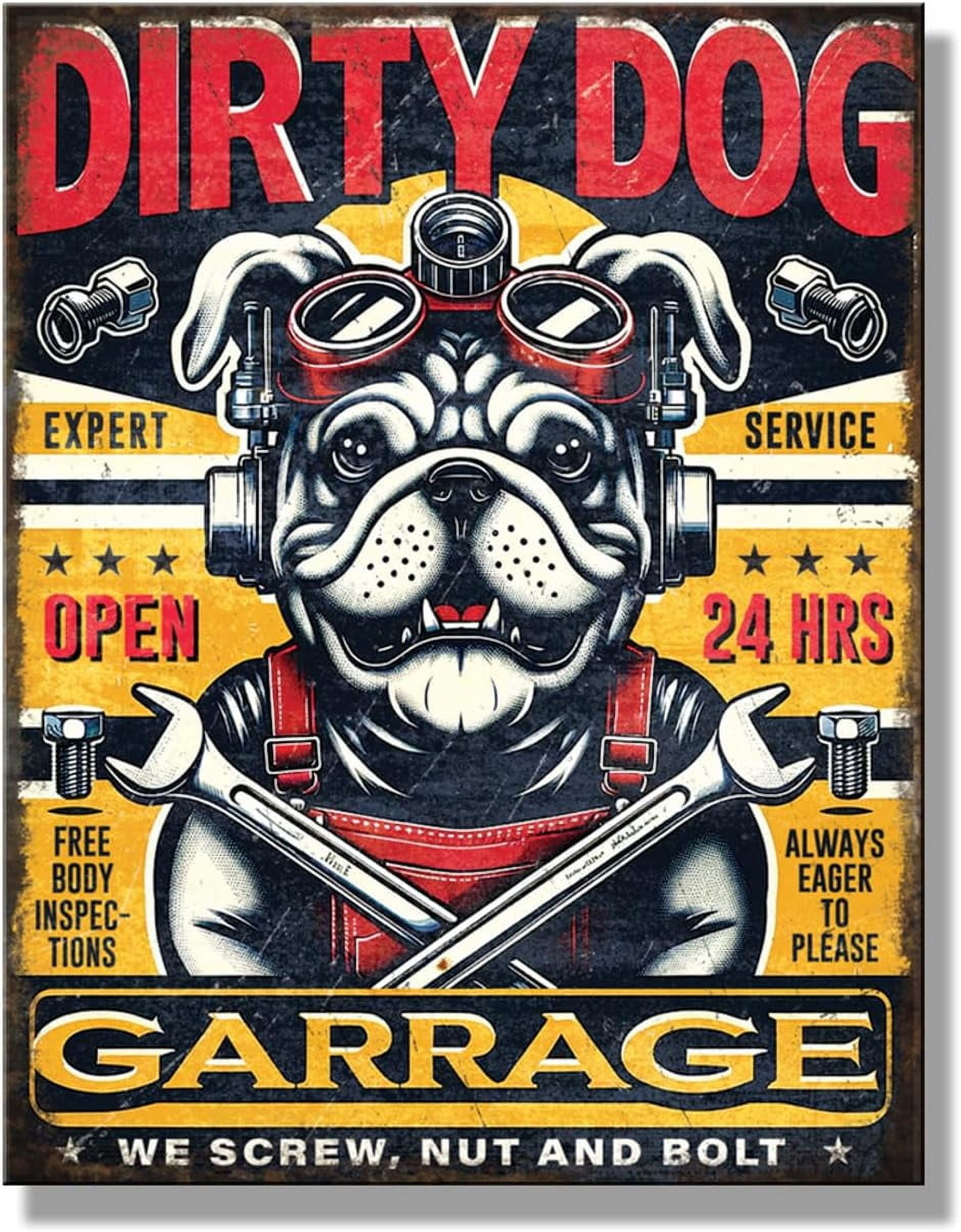 ASPORIC Dirty Dog Garage Tin Sign - Nostalgic Vintage Metal Signs ...