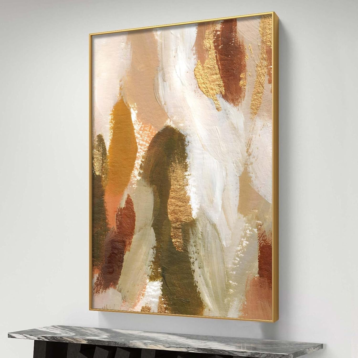ASPORIC Earth Tones Abstract Wall Art Brown White Gold Orange Abstract ...