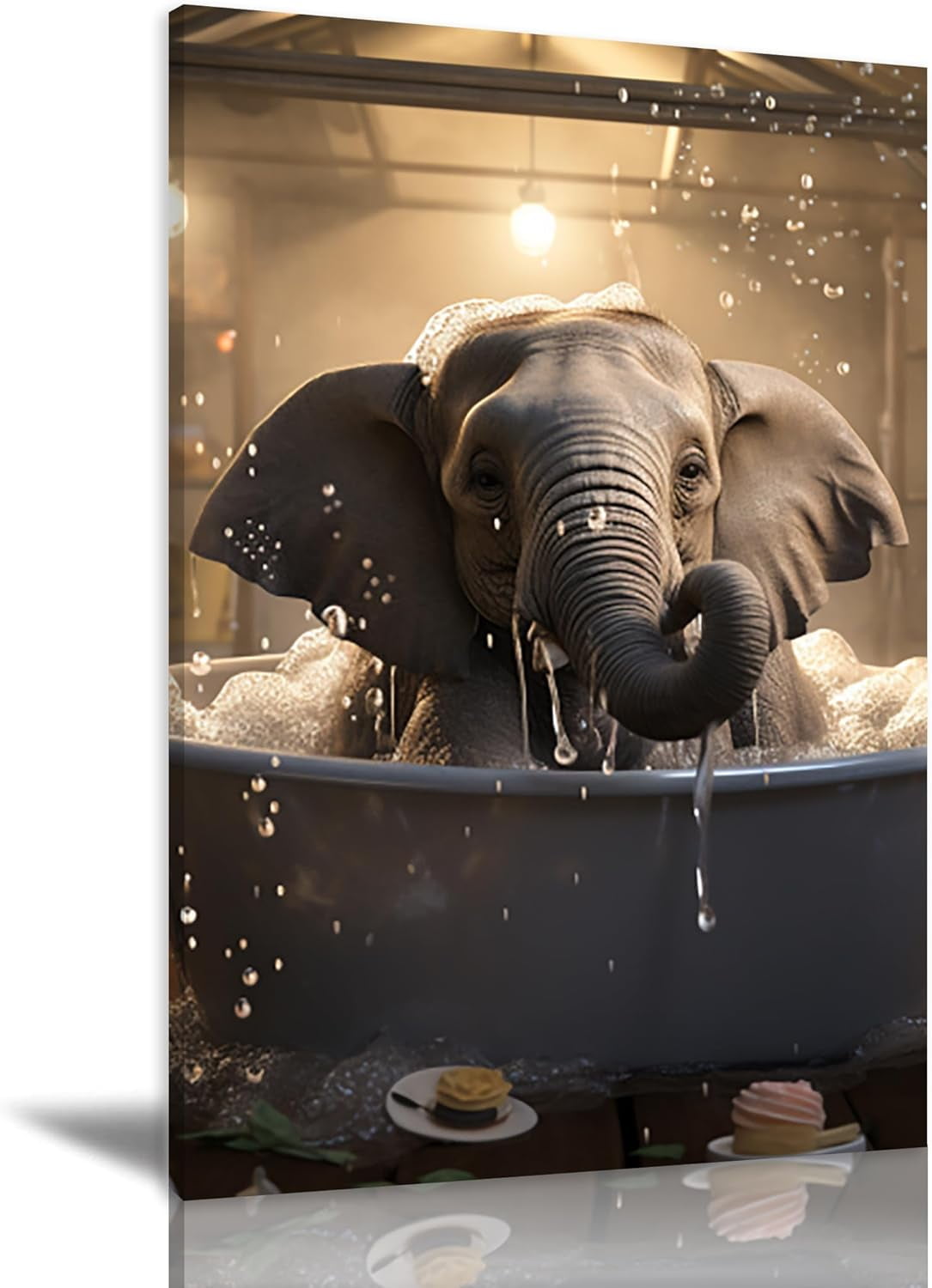ASPORIC Elephant In Bathtub Canvas Painting Modern Abstract Wall Art ...