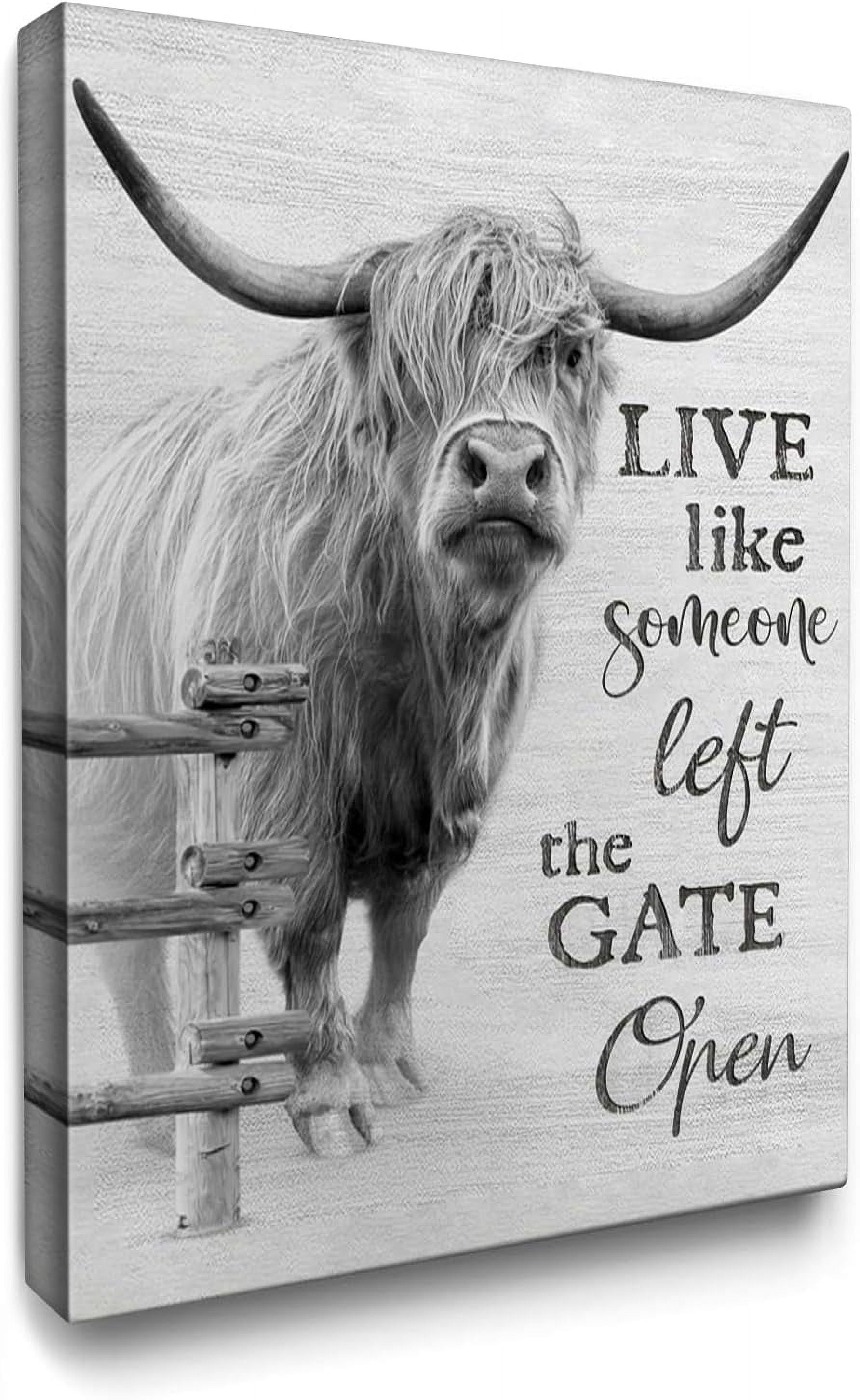 ASPORIC Farmhouse Highland Cow Wall Art Inspirational Cow Rustic Painting Black and White ...