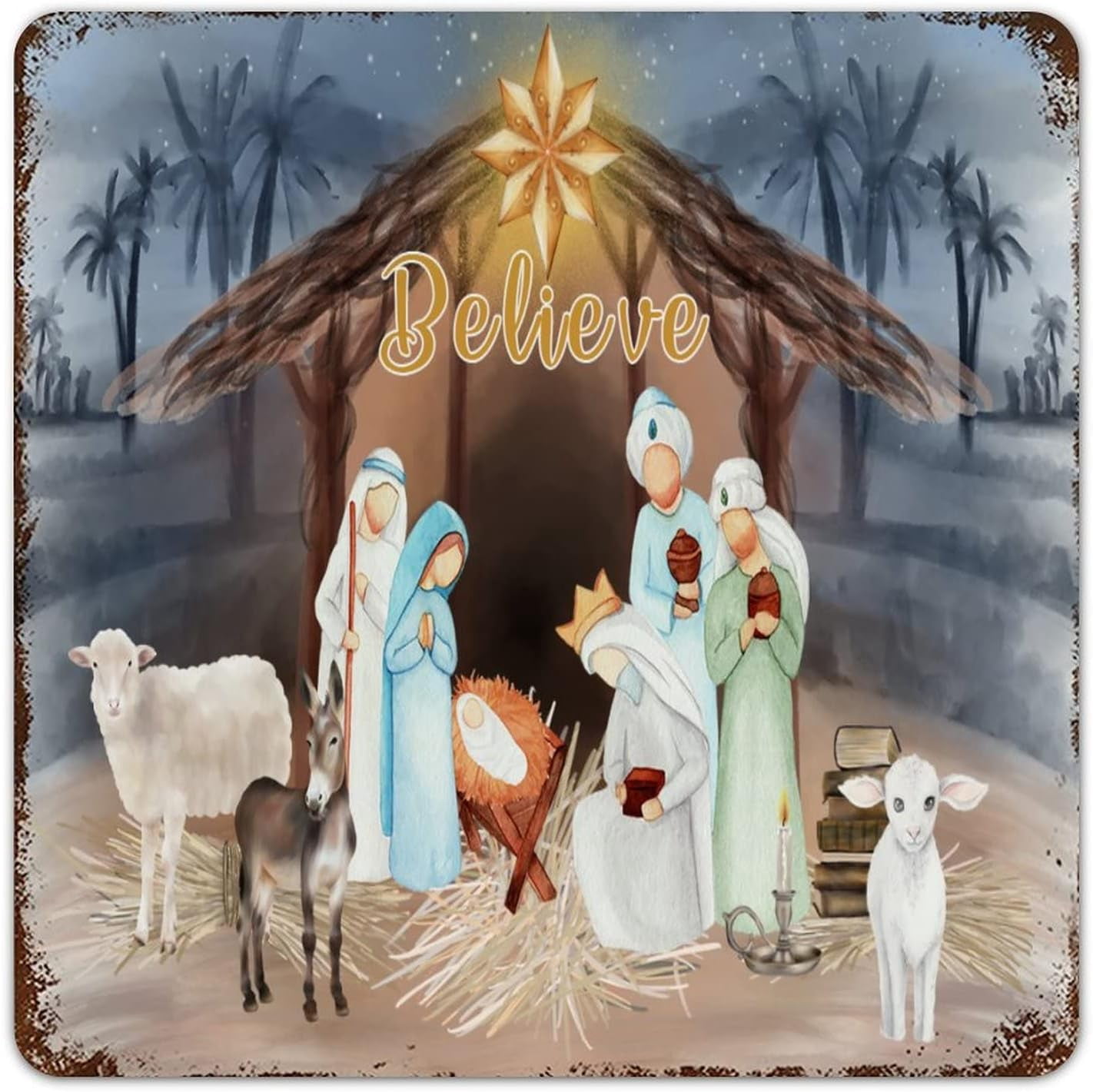 ASPORIC Fashion Chic Metal Sign Christmas Nativity Scene Wall Decor Art ...