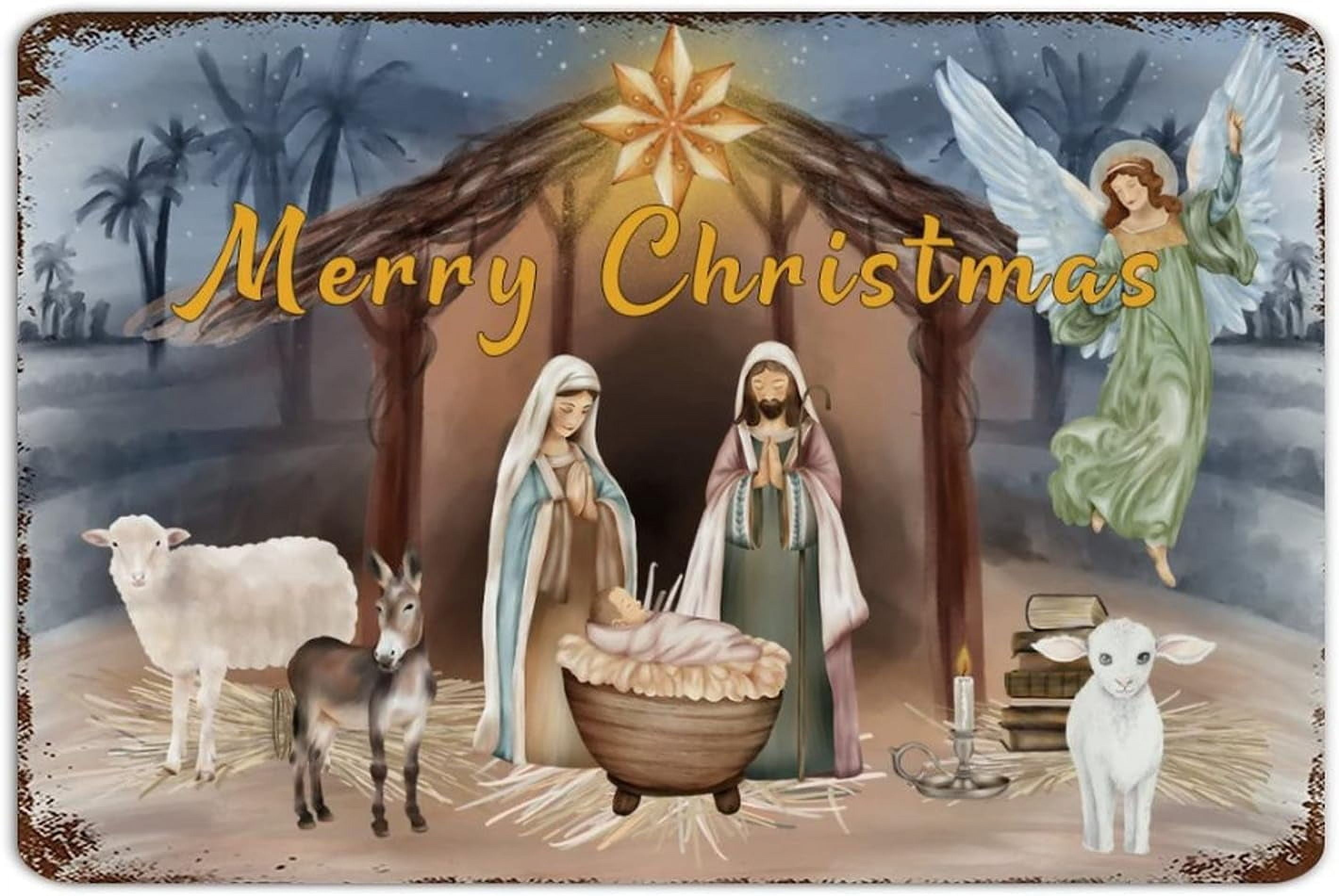 ASPORIC Fashion Chic Metal Sign Christmas Nativity Scene Wall Decor Art ...