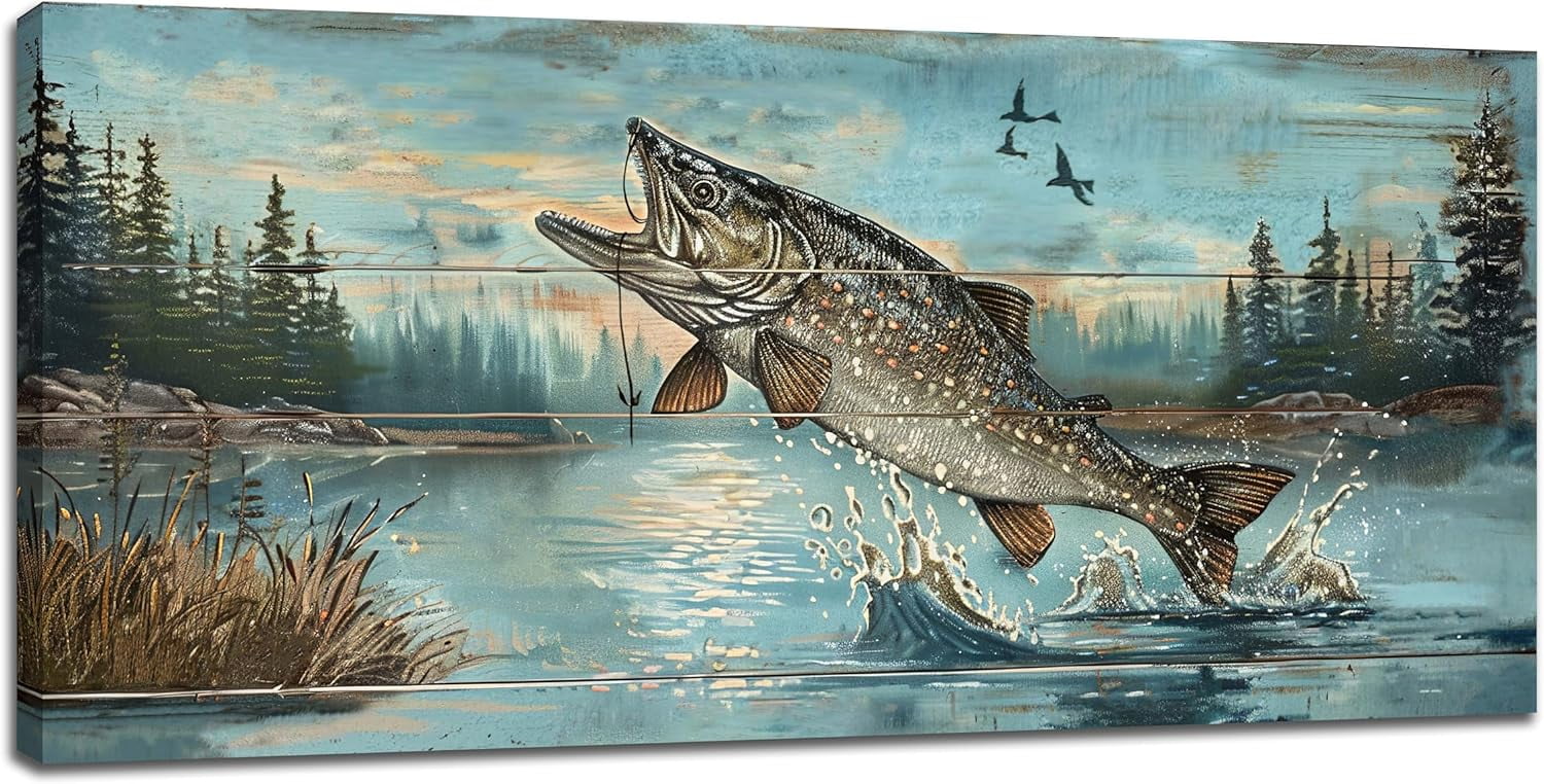 ASPORIC Fishing Pictures Wall Decor Graffiti Sports Posters Canvas ...