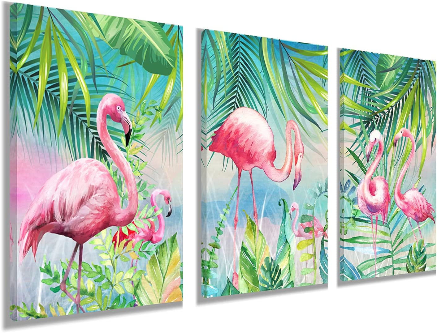 ASPORIC Flamingo Wall Decor Animal Pictures - Palm Green Tropical Plant ...