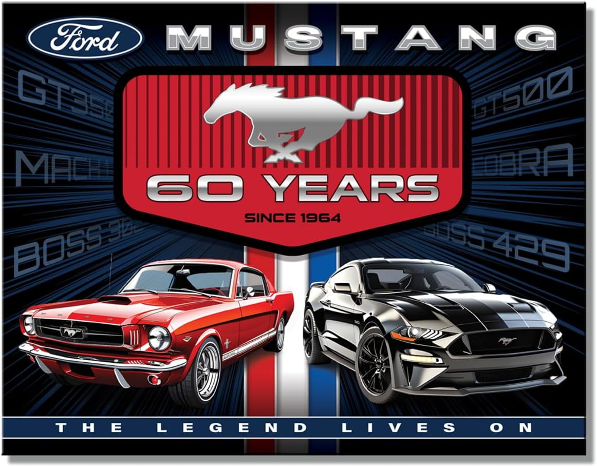 ASPORIC Ford Mustang 60 Years Tin Sign - Metal Ford Signs - Garage ...