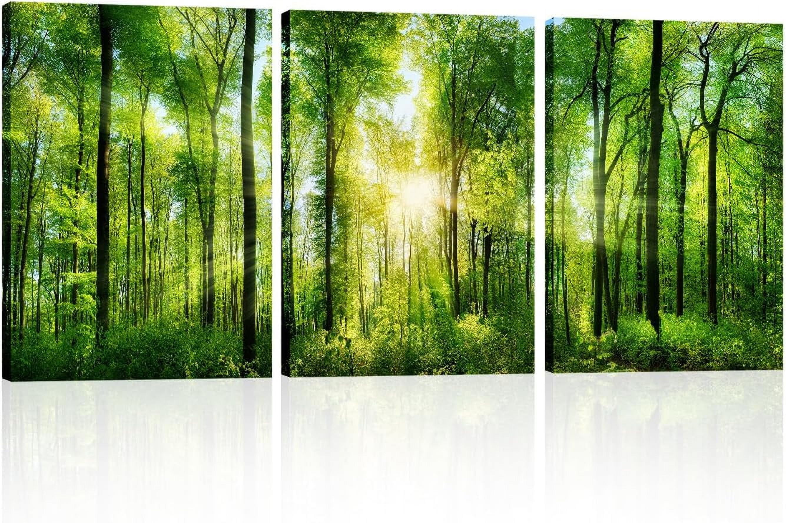 ASPORIC Forest Wall Art Landscape Painting: 3 Panel Green Tree Pictures ...