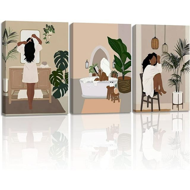ASPORIC Framed African American Woman Canvas Wall Art Black Women Relax And Enjoy The Time ...