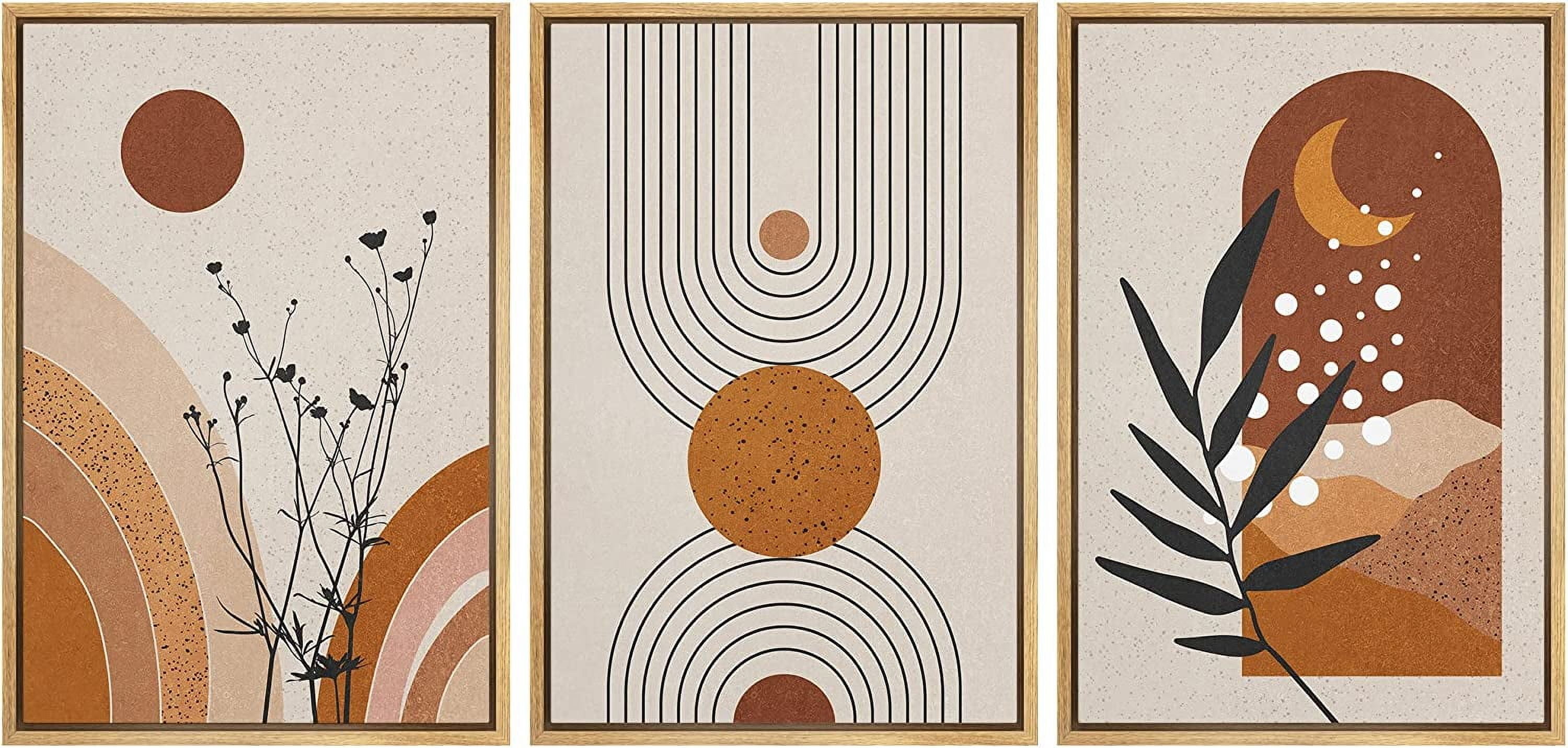 ASPORIC Framed Canvas Print Wall Art Set Boho Mid-Century Geometric ...