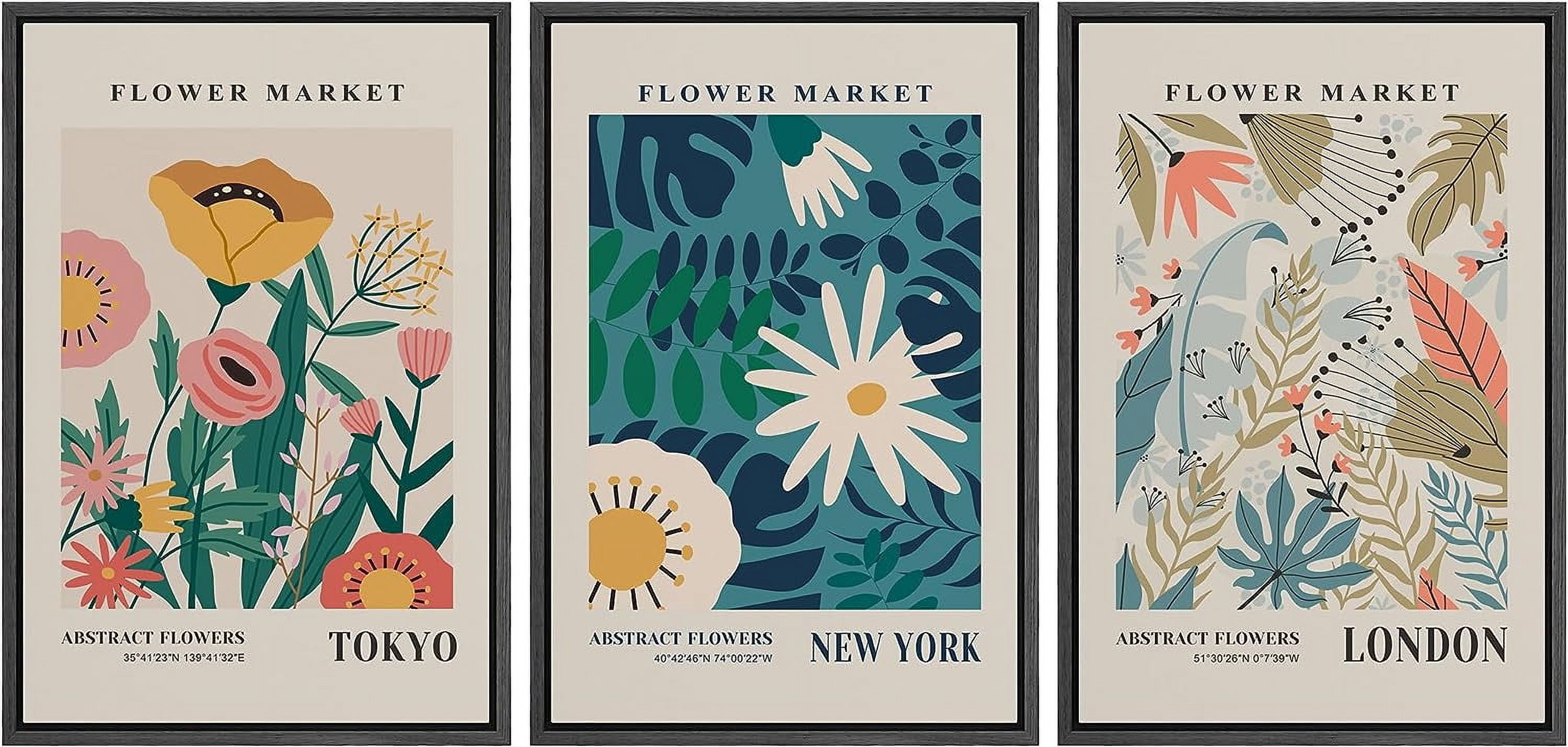 ASPORIC Framed Canvas Print Wall Art Set Colorful Flower Market ...