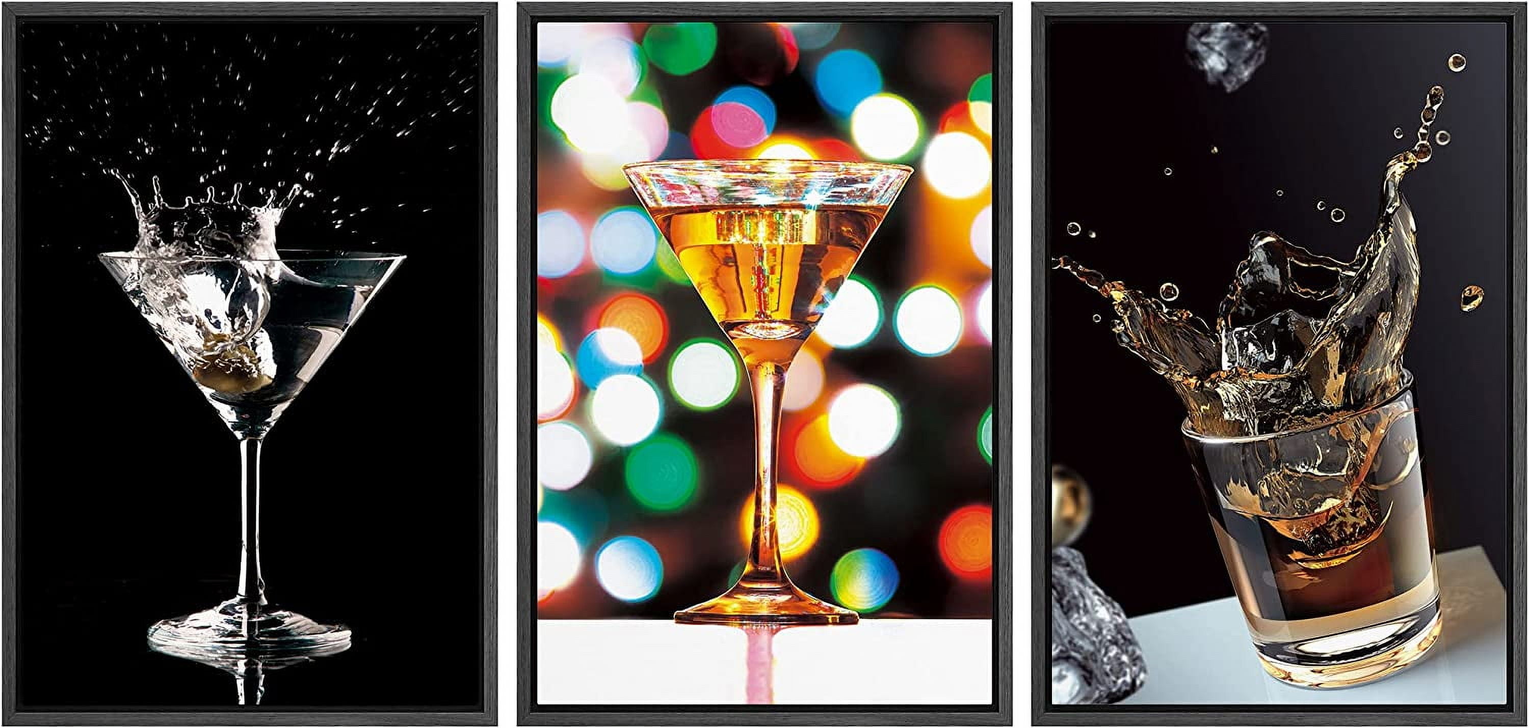 ASPORIC Framed Canvas Print Wall Art Set Martini & Bourbon Glass ...