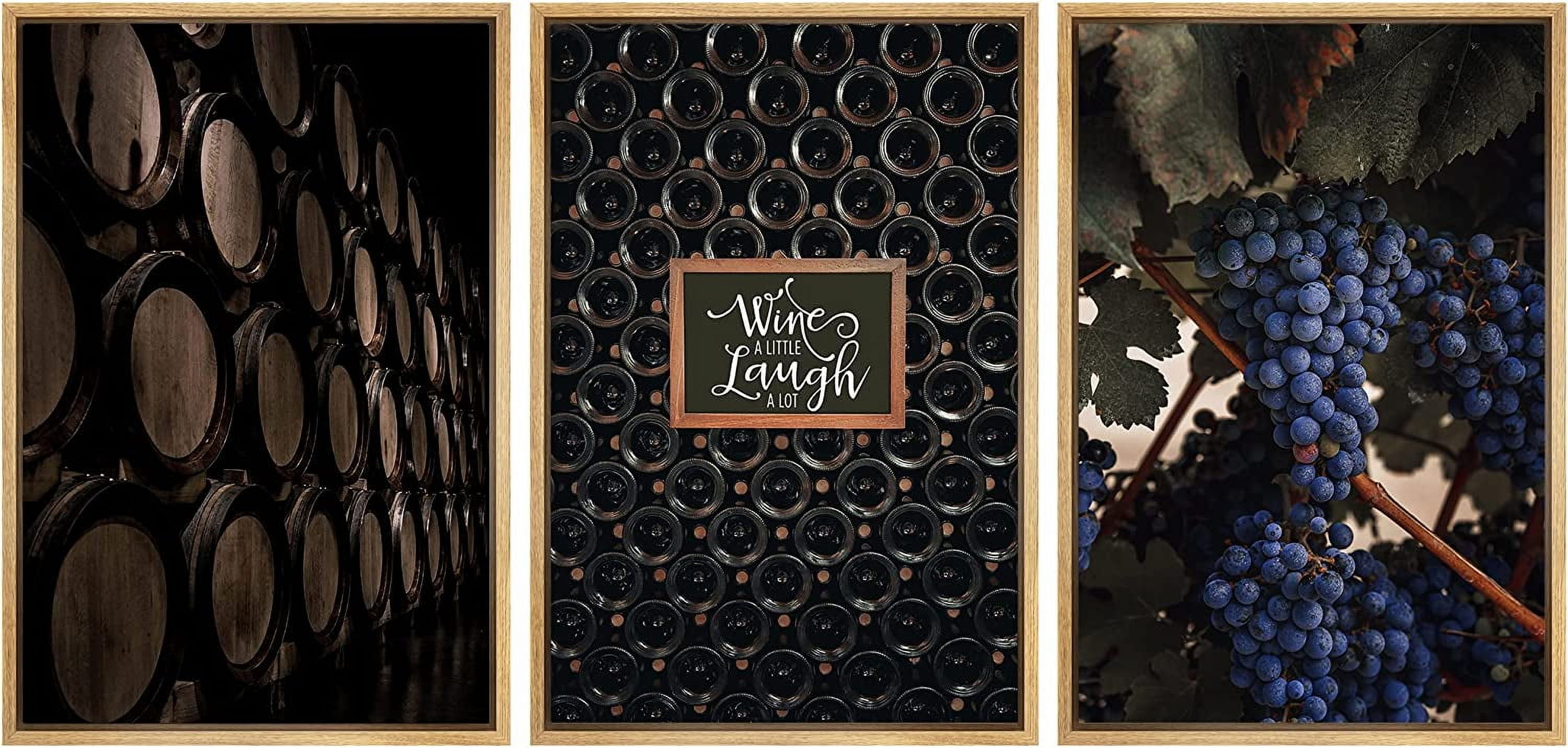 ASPORIC Framed Canvas Print Wall Art Set Wine Oak Barrel Purple Country ...