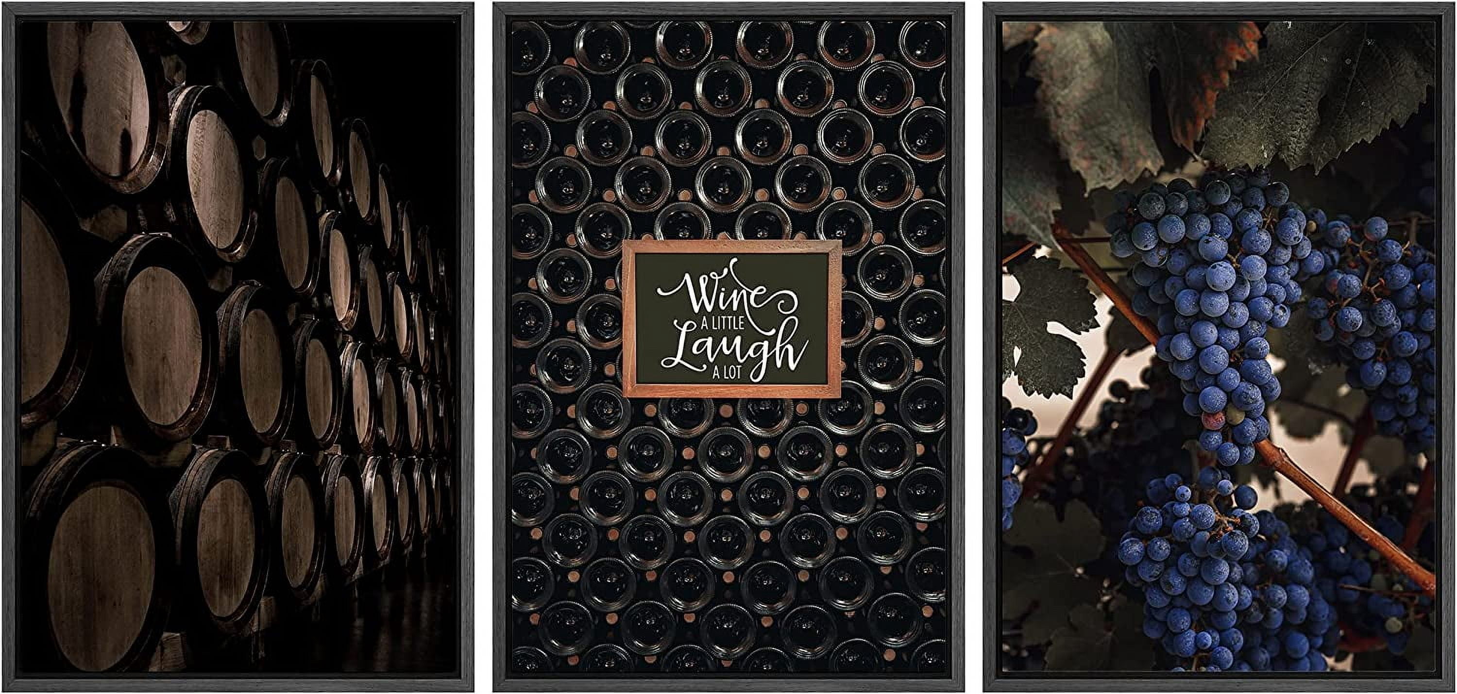 ASPORIC Framed Canvas Print Wall Art Set Wine Oak Barrel Purple Country ...