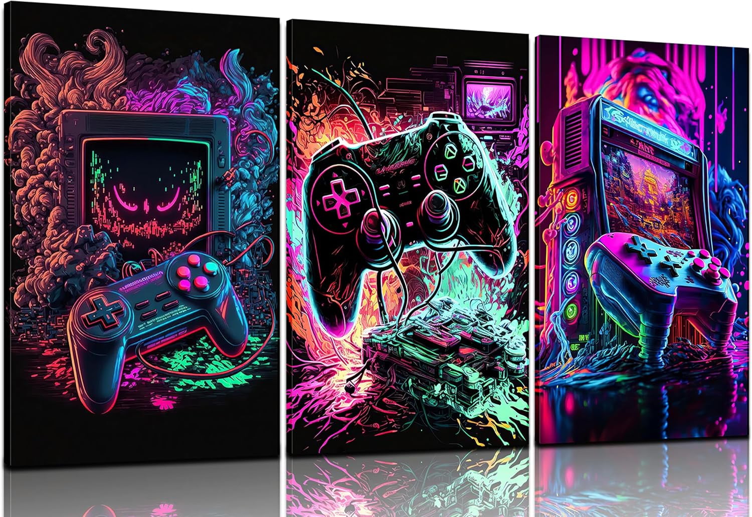 ASPORIC Framed Cool Gaming Room Decor Set of 3 - Video Game Watercolor ...