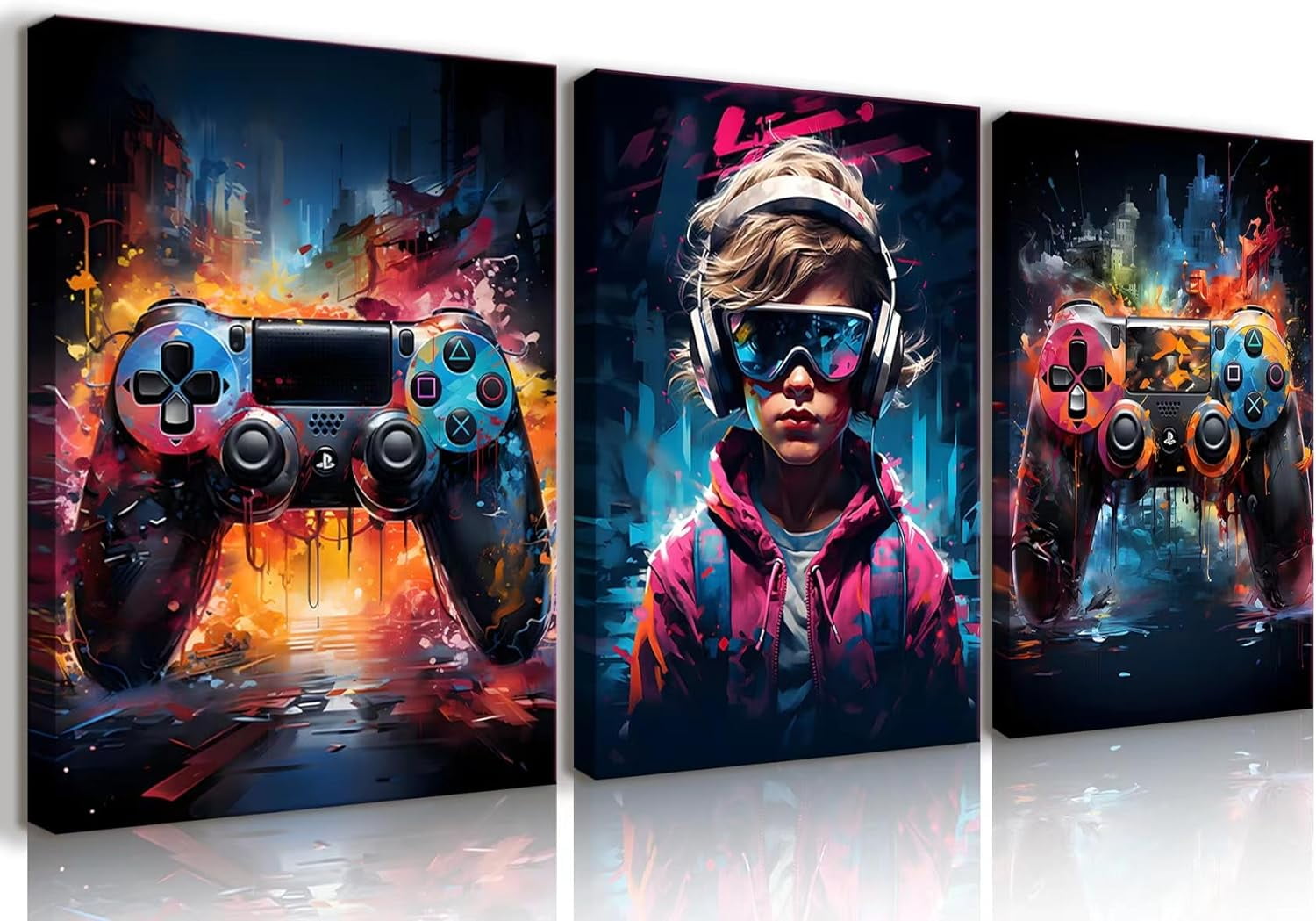 ASPORIC Framed Gaming Posters Color Graffiti Gamepad Wall Decor Gamer ...