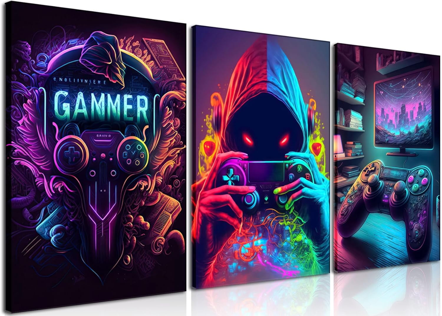 ASPORIC Framed Gaming Room Decor Set of 3 - Cool Gamer Canvas Wall Art ...