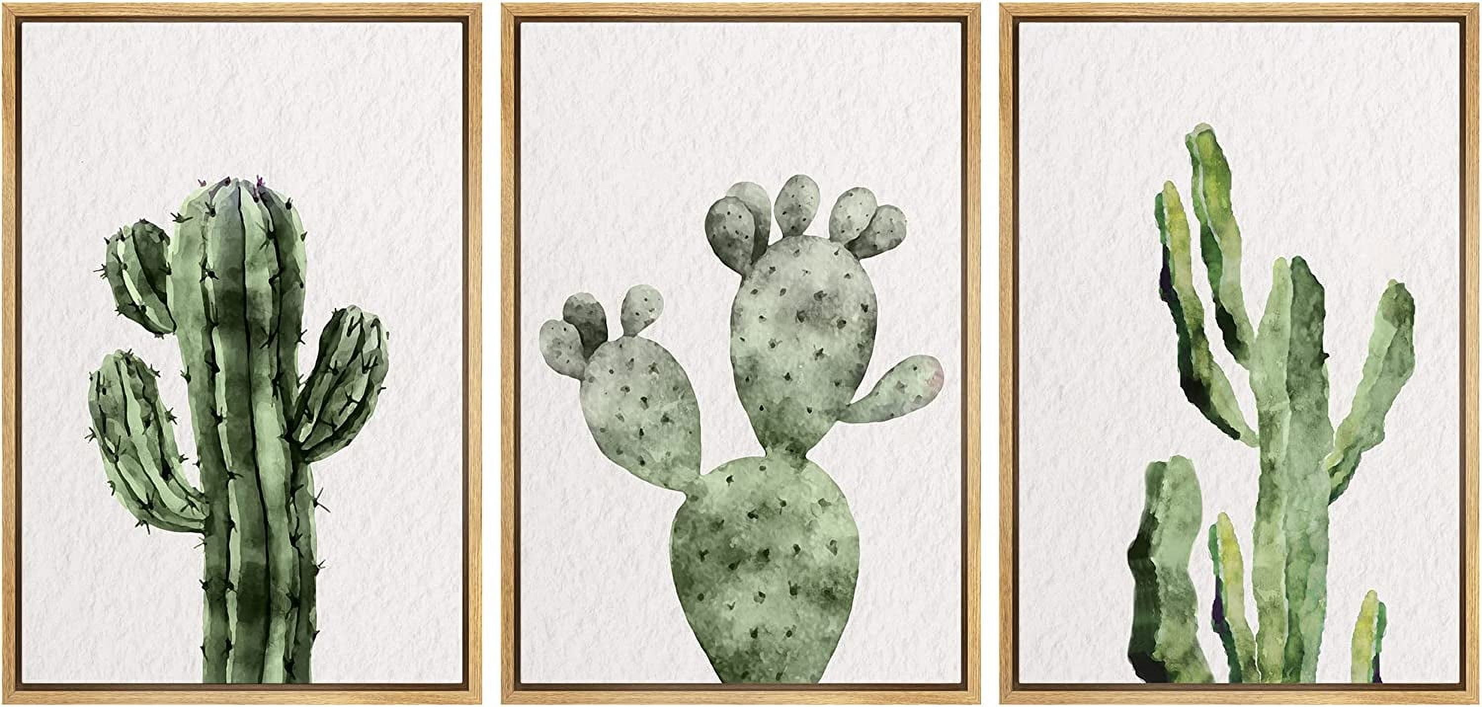ASPORIC Framed Wall Art Print Set Watercolor Southwestern Desert Cactus ...