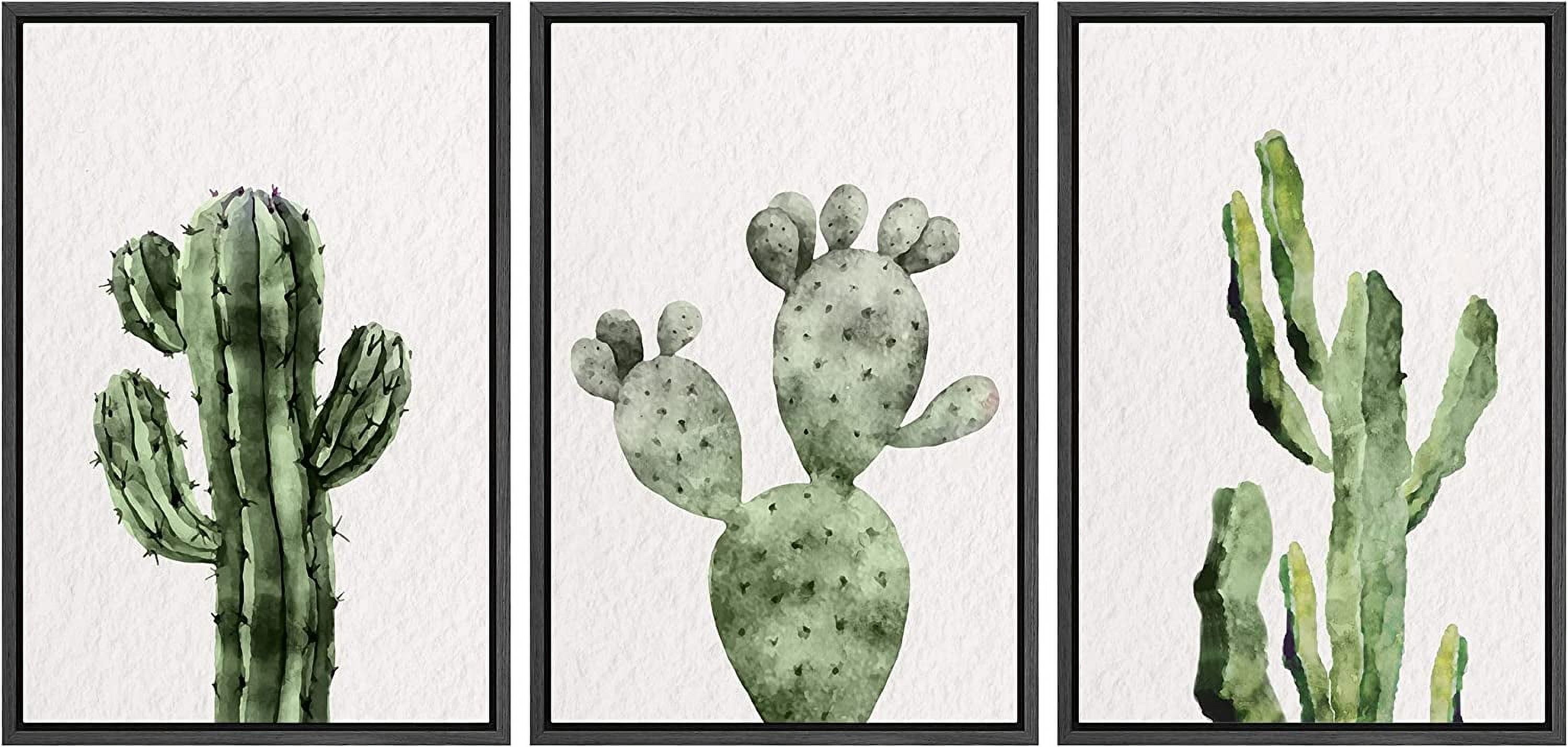 ASPORIC Framed Wall Art Print Set Watercolor Southwestern Desert Cactus ...