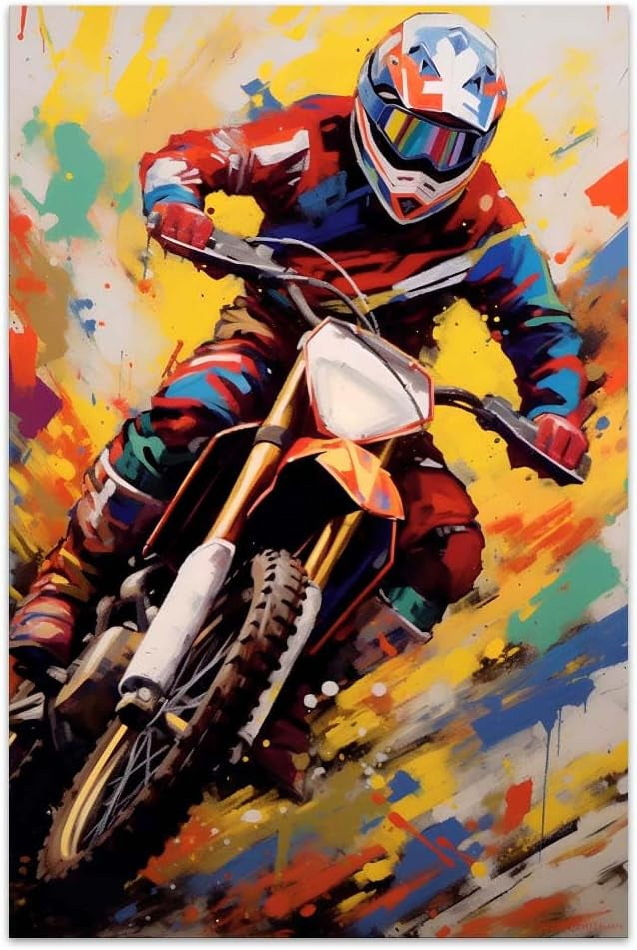 ASPORIC Frameless Canvas Wall Art Print,Motorcycle Dirt Bike Racer Wall ...