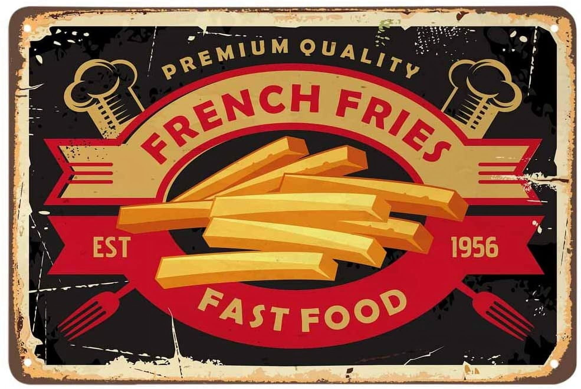 ASPORIC French Fries Tin Sign,Fast Food Fork Ribbon Rust Oval Striped ...
