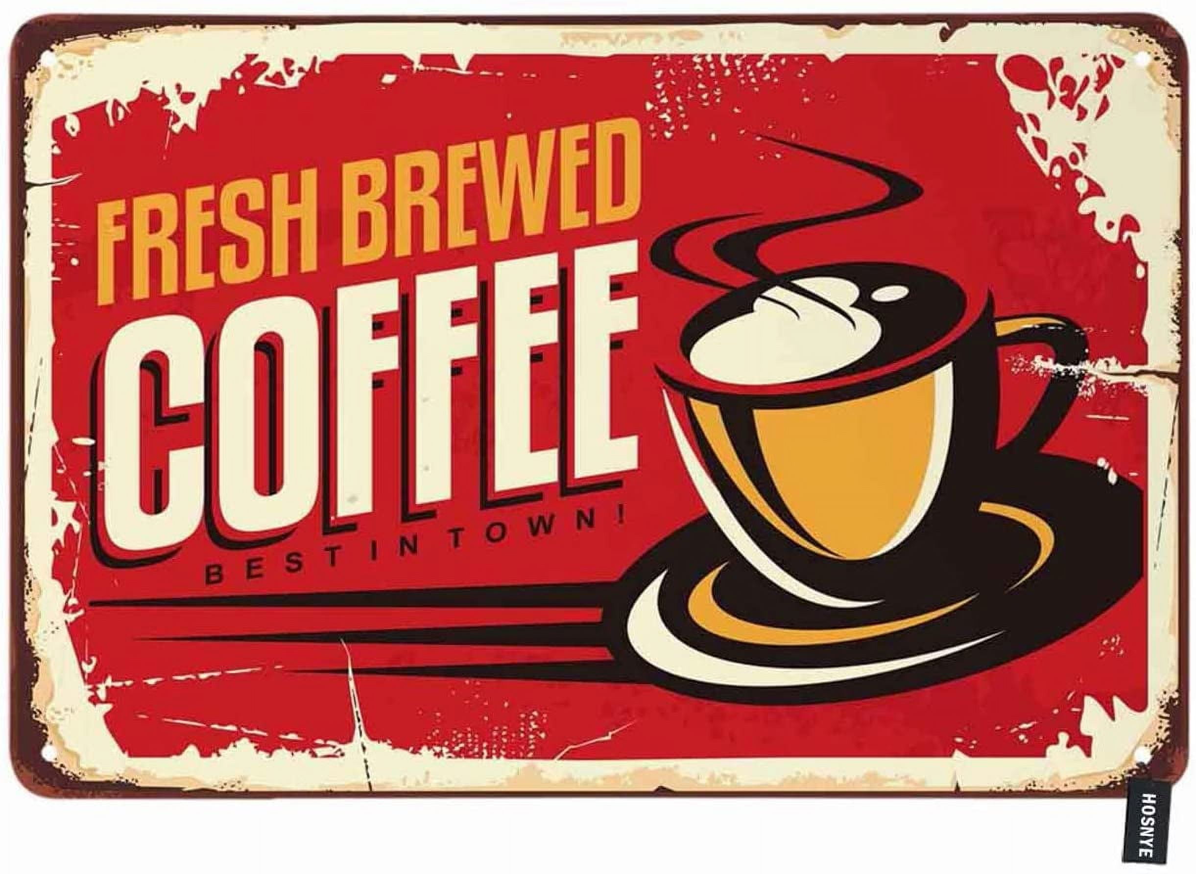 ASPORIC Fresh Brewed Coffee Tin Sign Vintage Cup of Coffee on Red ...