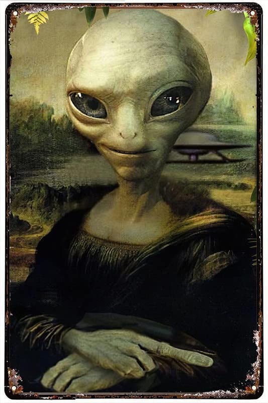 ASPORIC Funny Alien Tin Signs Ufo Wall Art Alien Art Alien Decor Space ...