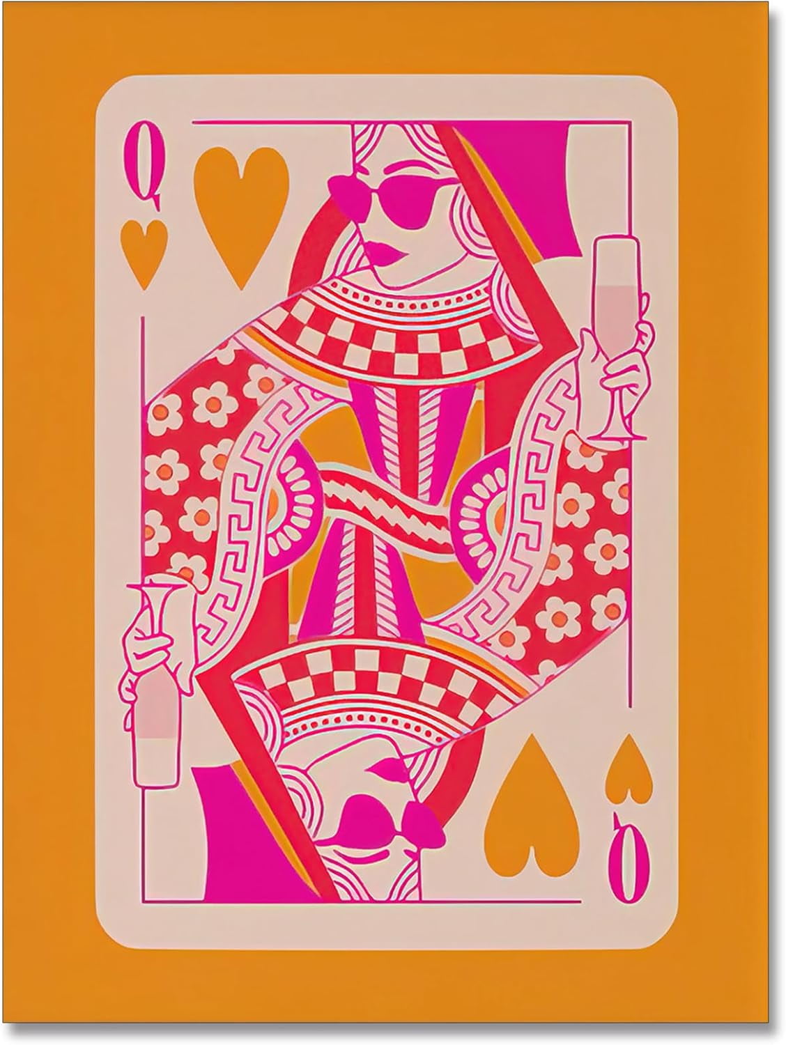 ASPORIC Funny Canvas Preppy Wall Art Print Orange Queen of Hearts Poker ...