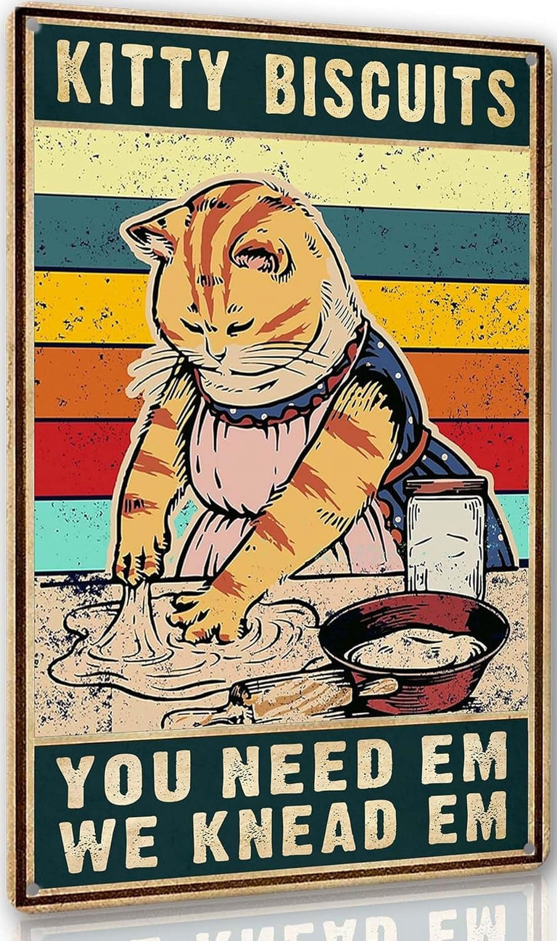 ASPORIC Funny Cat Metal Tin Sign Vintage Cats Decor Kitty Biscuits You ...