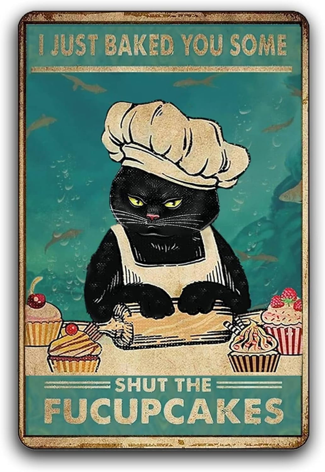 ASPORIC Funny Cat Metal Tin Signs Vintage Kitty Kitchen Sign Home ...