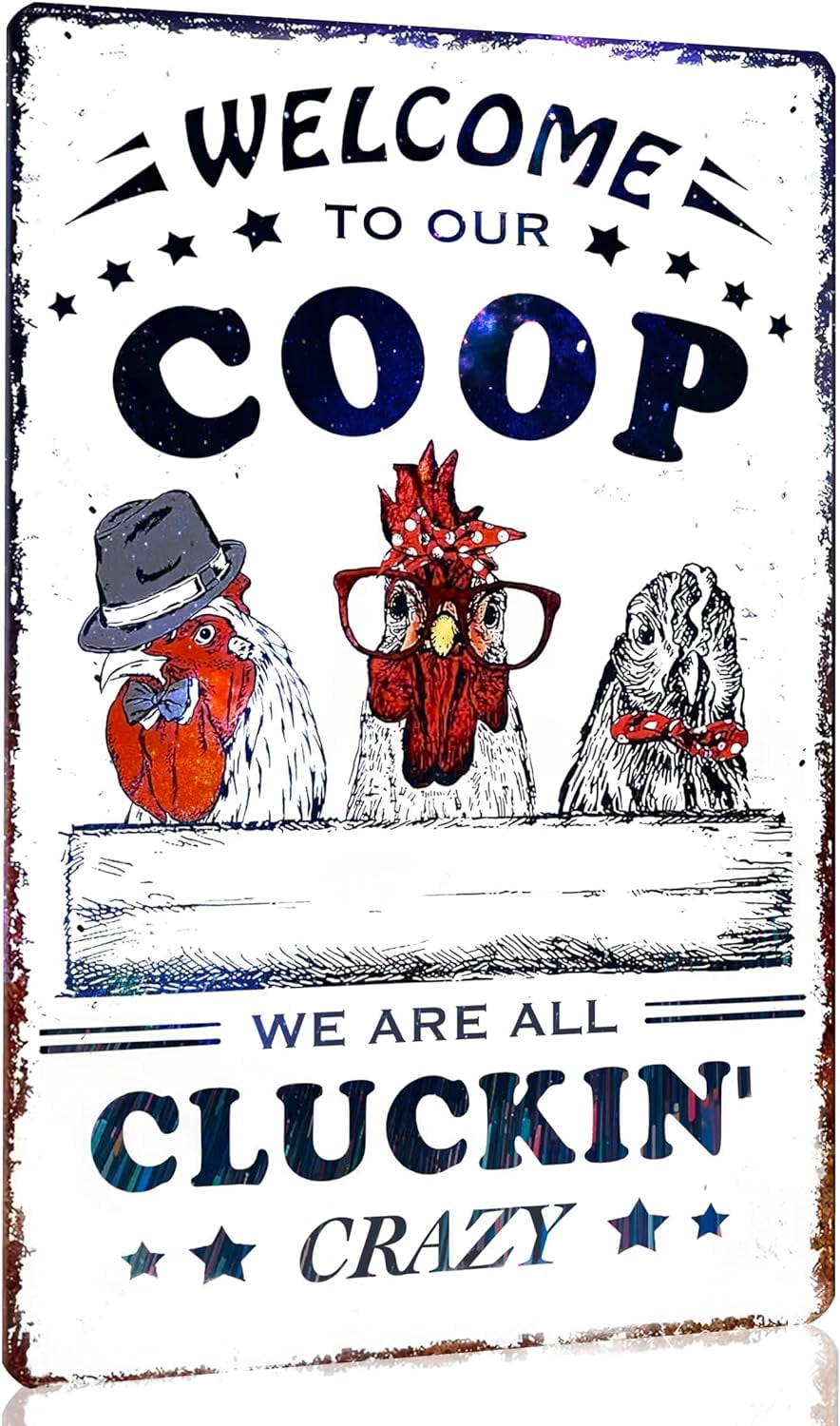 ASPORIC Funny Chicken Metal Tin Sign Chicken Coop Sign Chicken Decor ...
