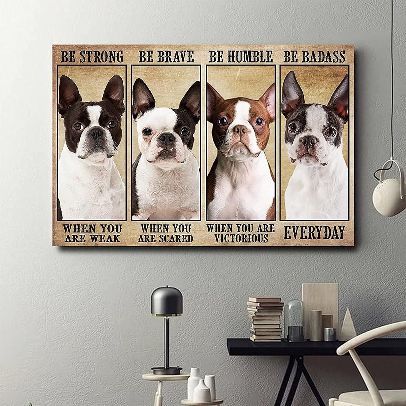 ASPORIC Funny Metal Tin Sign Boston Terrier Dog Lover Sign Vase Flowers ...