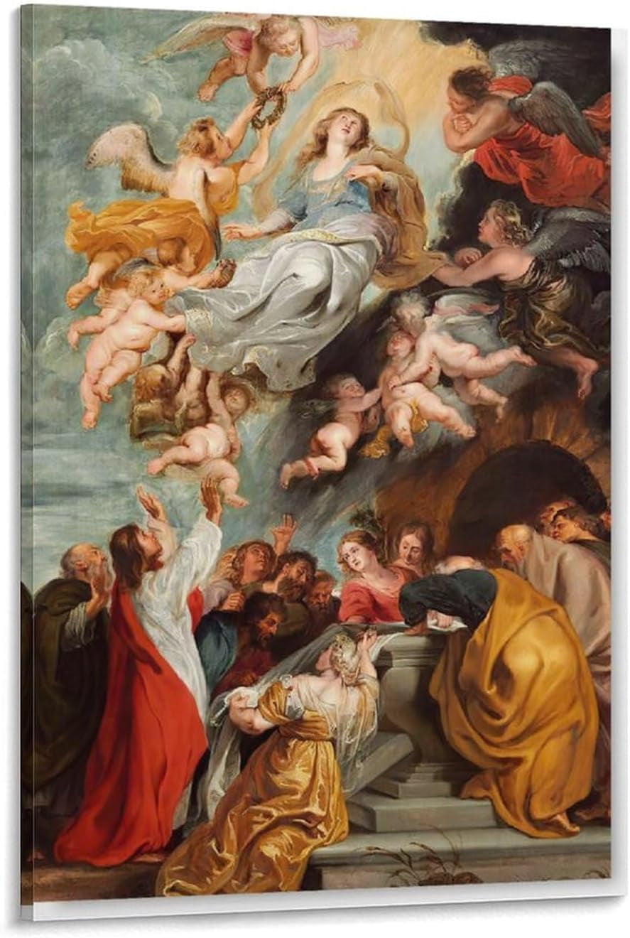 ASPORIC Funny Ugly Christmas Sweater Assumption Artwork Peter Paul Rubens Poster Wall Art Canvas ...