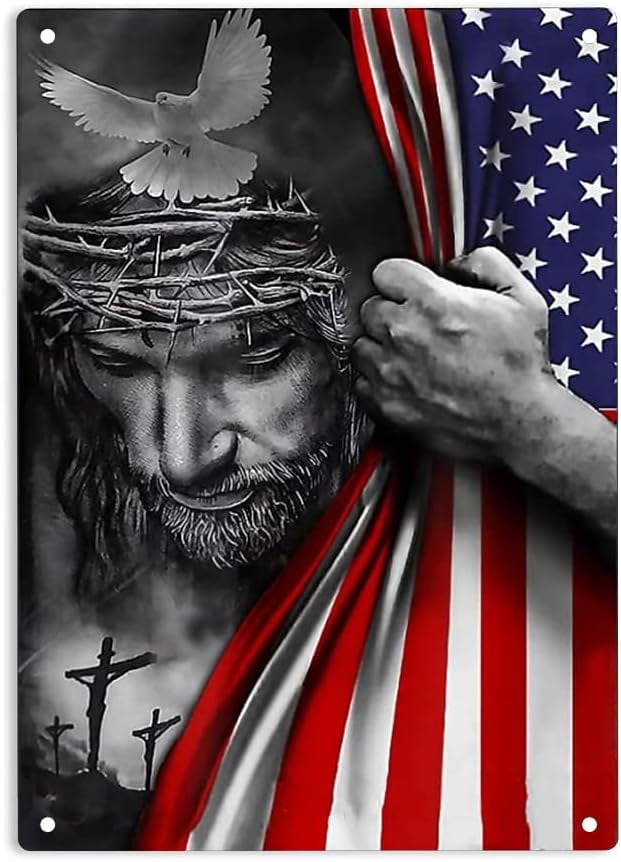 ASPORIC God Jesus Christian American Flag Sign Metal Tin Signs, Jesus ...