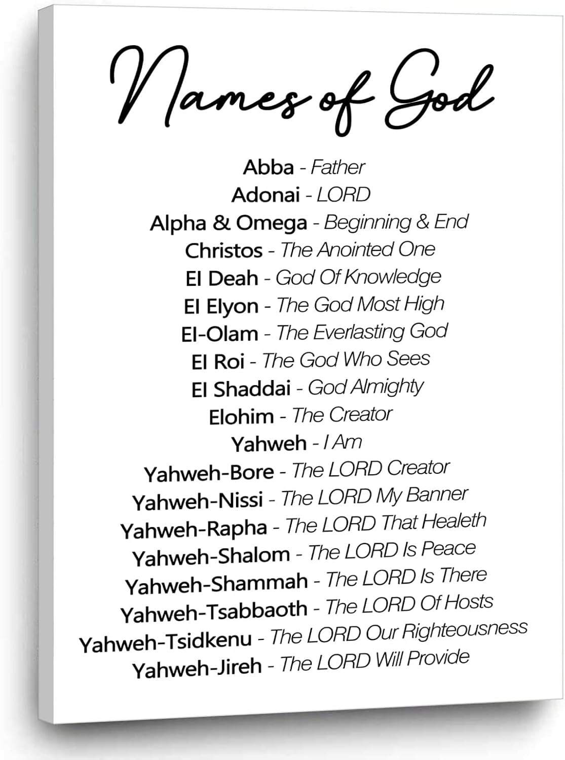 ASPORIC God Names Poster Print Bible Verse Canvas Painting for Home ...