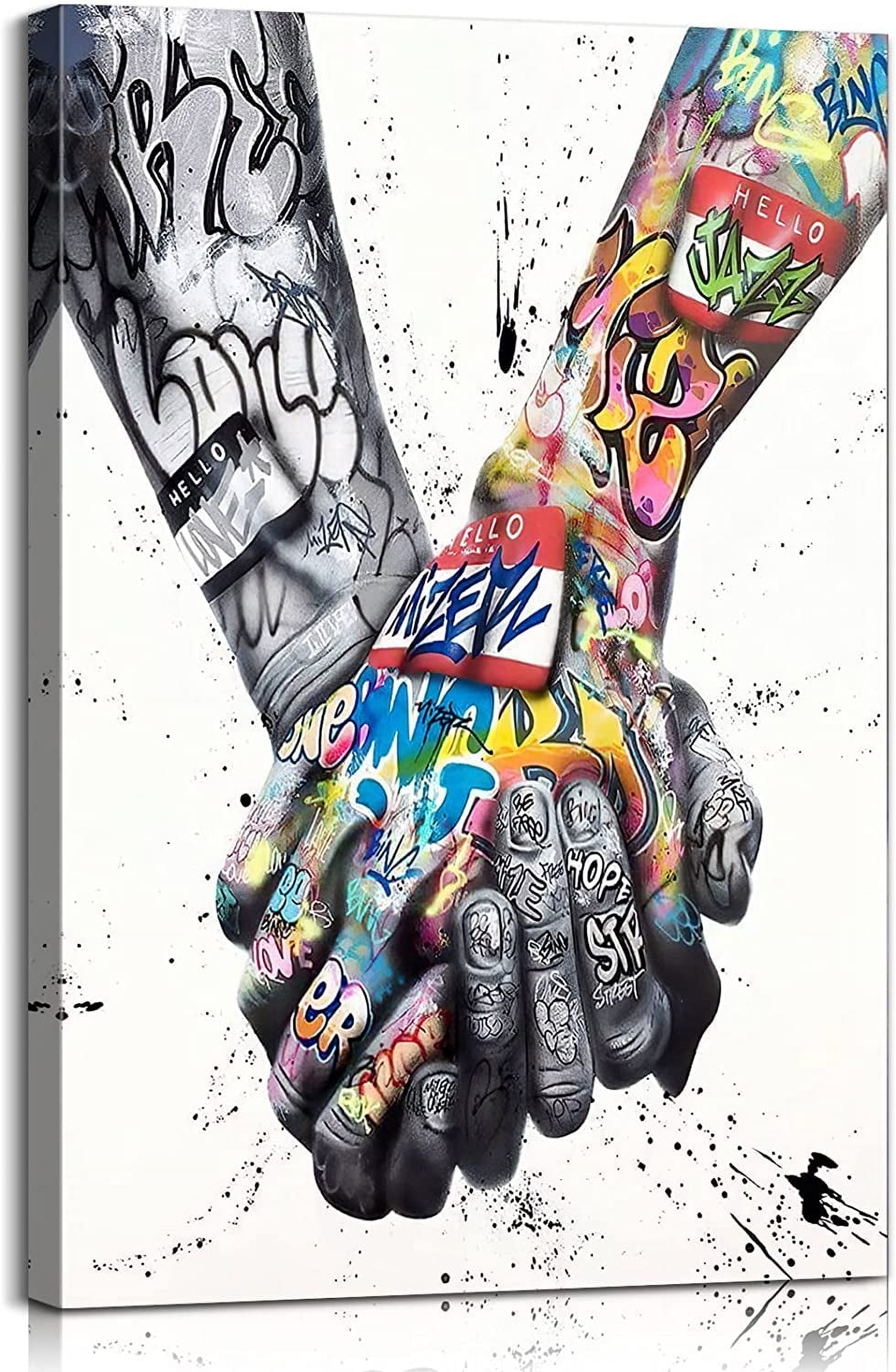 ASPORIC Graffiti Canvas Print Wall Art Hold Hands Graffiti Wall Art ...