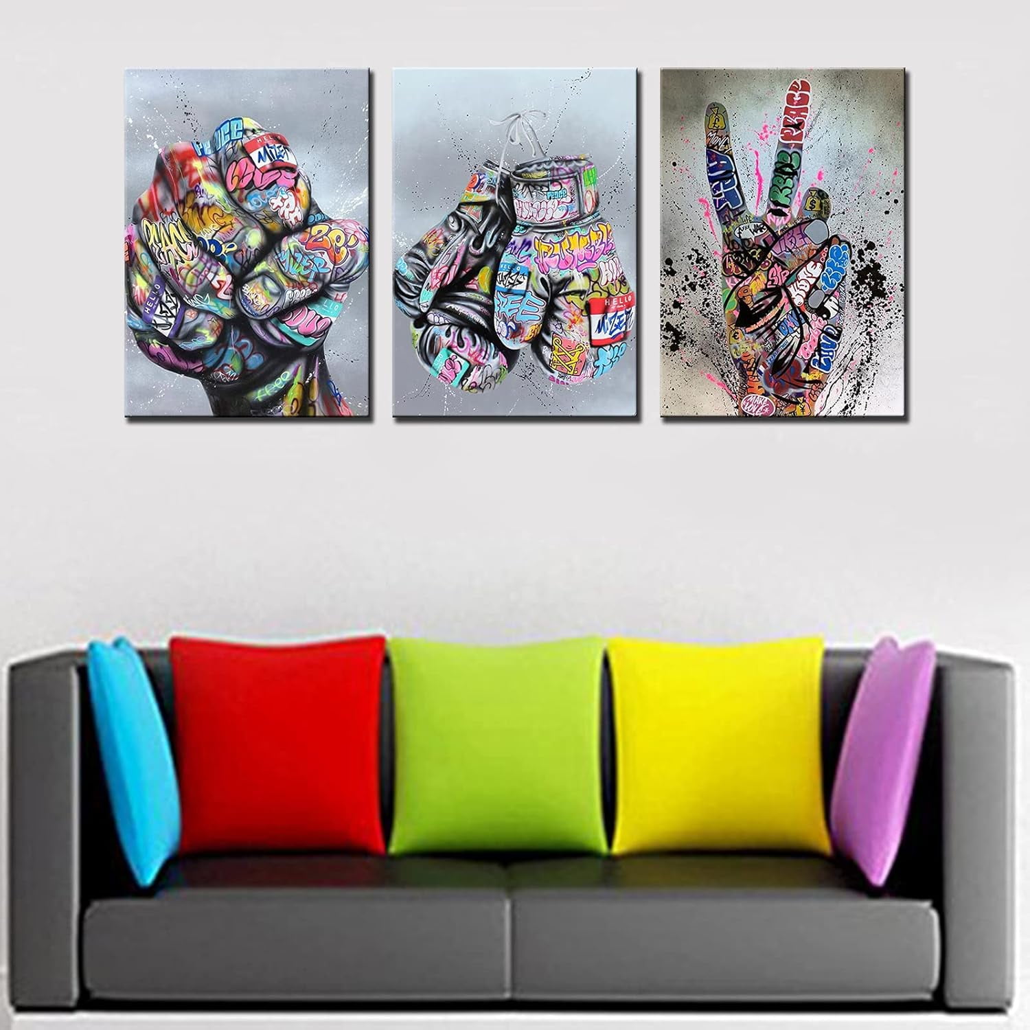 ASPORIC Graffiti Decor Fist Inspirational Fingers Pictures Colorful ...