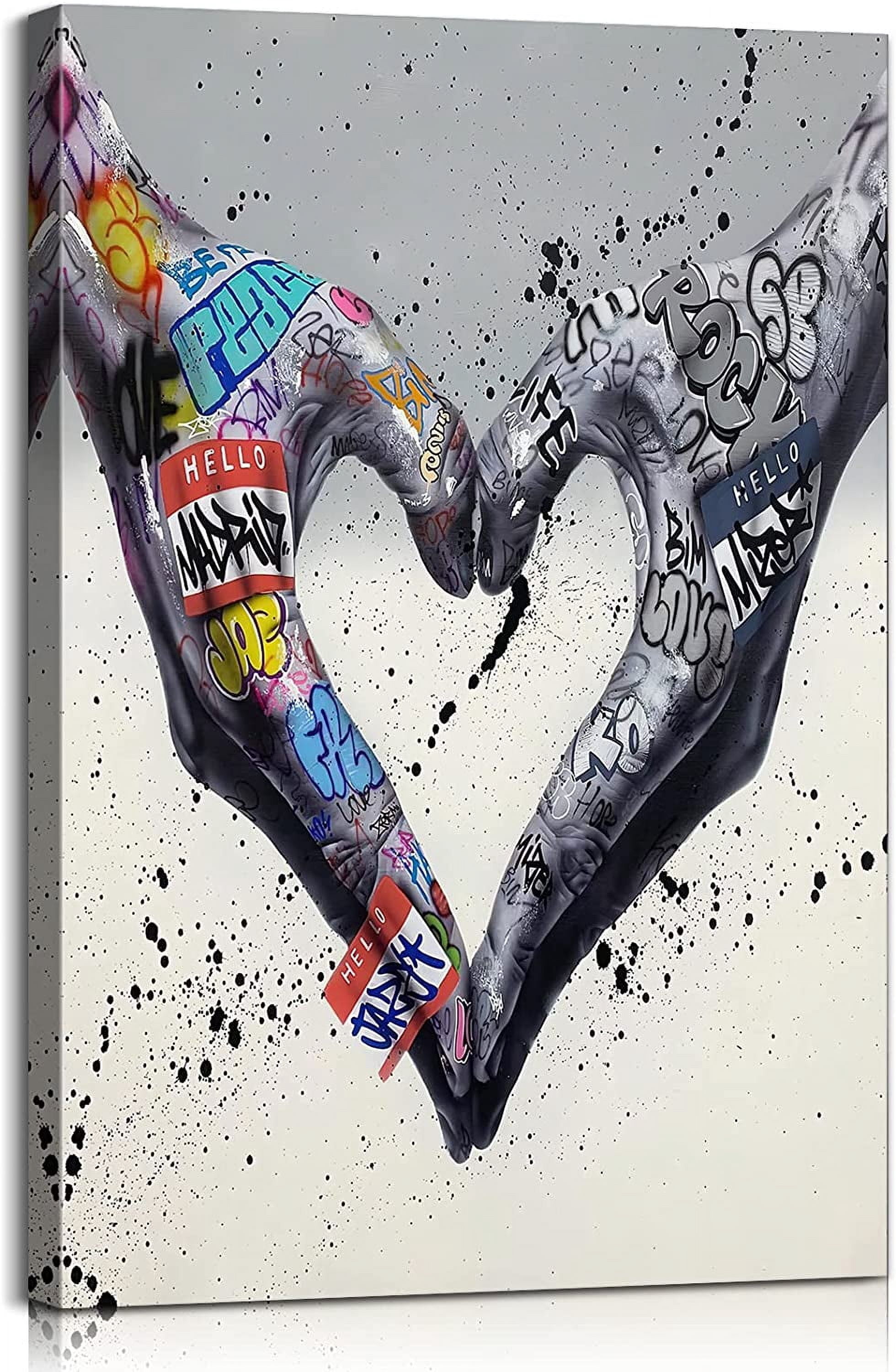 ASPORIC Graffiti Wall Art Graffiti Hand Heart Gesture Colorful Wall ...