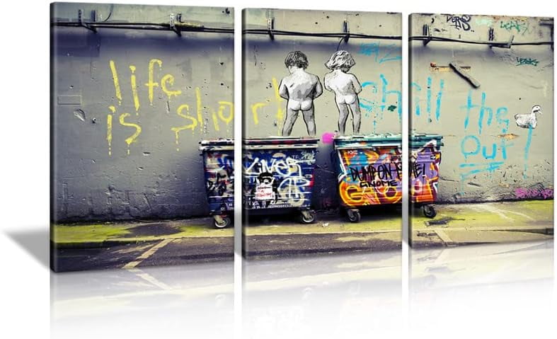 ASPORIC Graffiti Wall Art - Street Art Canvas Graffiti, Two Kids Peeing ...