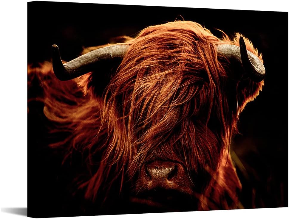 ASPORIC Highland Cattle Canvas Wall Art Cow Painting Pictures Farmhouse ...