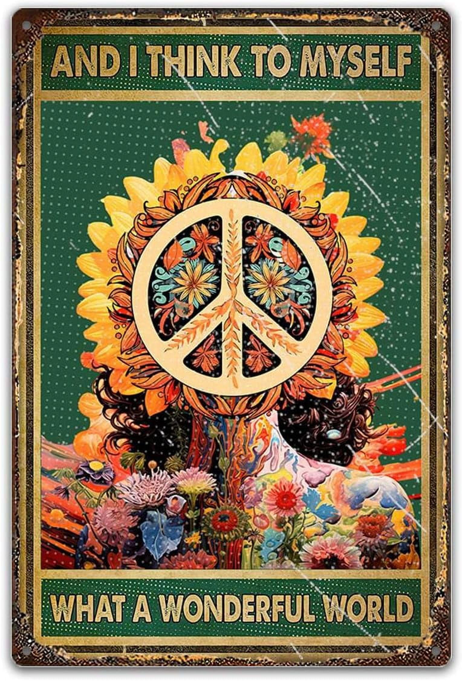 ASPORIC Hippie Peace Sign Sunflower Girl Poster And I Think To Myself ...
