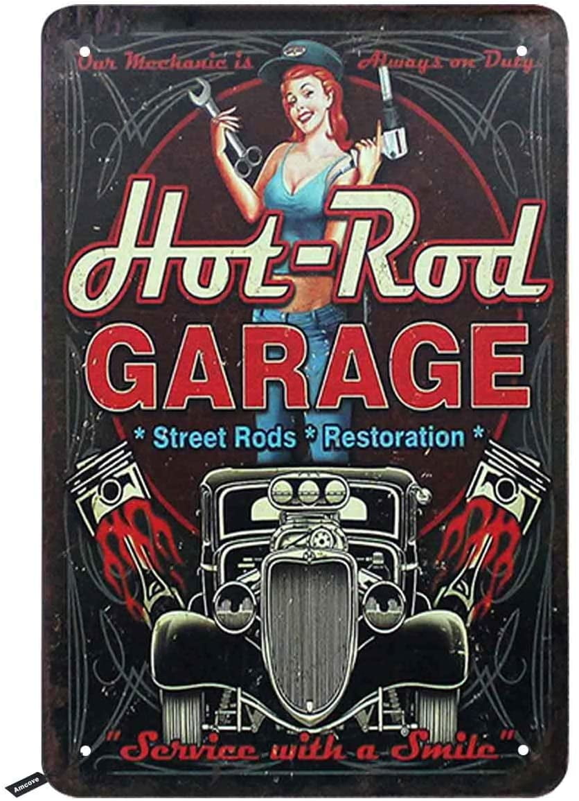 ASPORIC Hot Rod Garage Tin Signs,Sexy Pin-Up with Repair Tools and ...