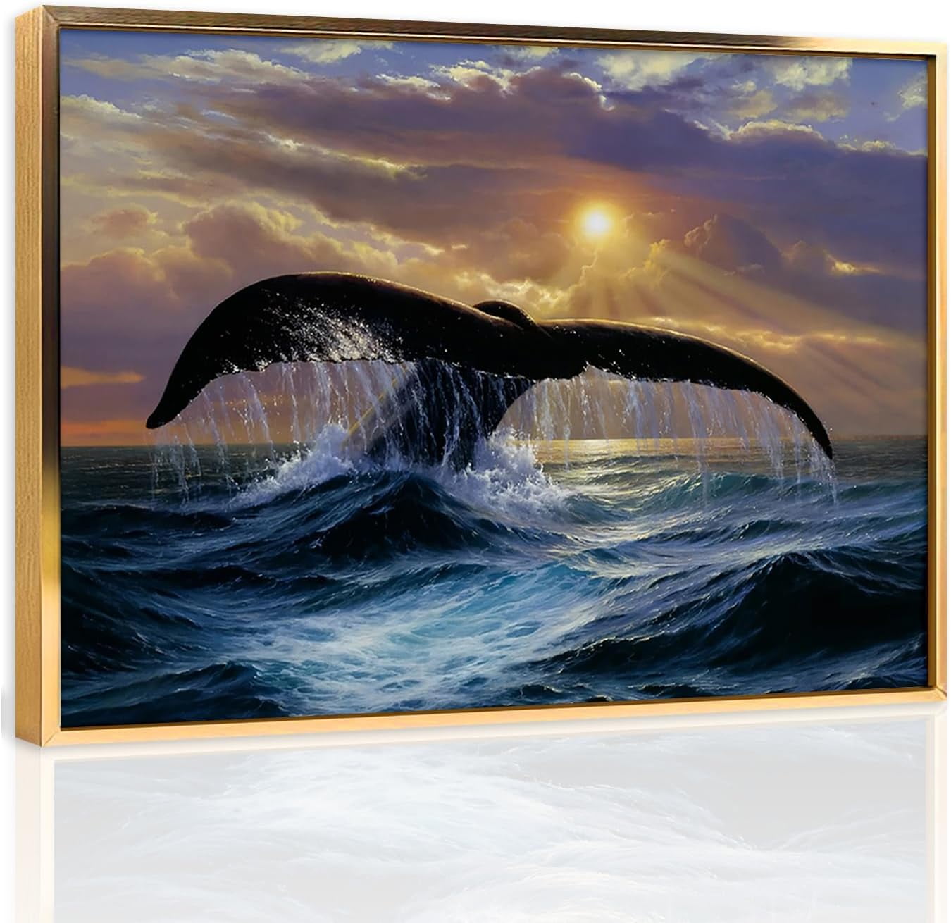 ASPORIC Humpback Whale Tail At Sunrise Canvas Painting Modern Abstract Wall Art Watercolor Whale ...