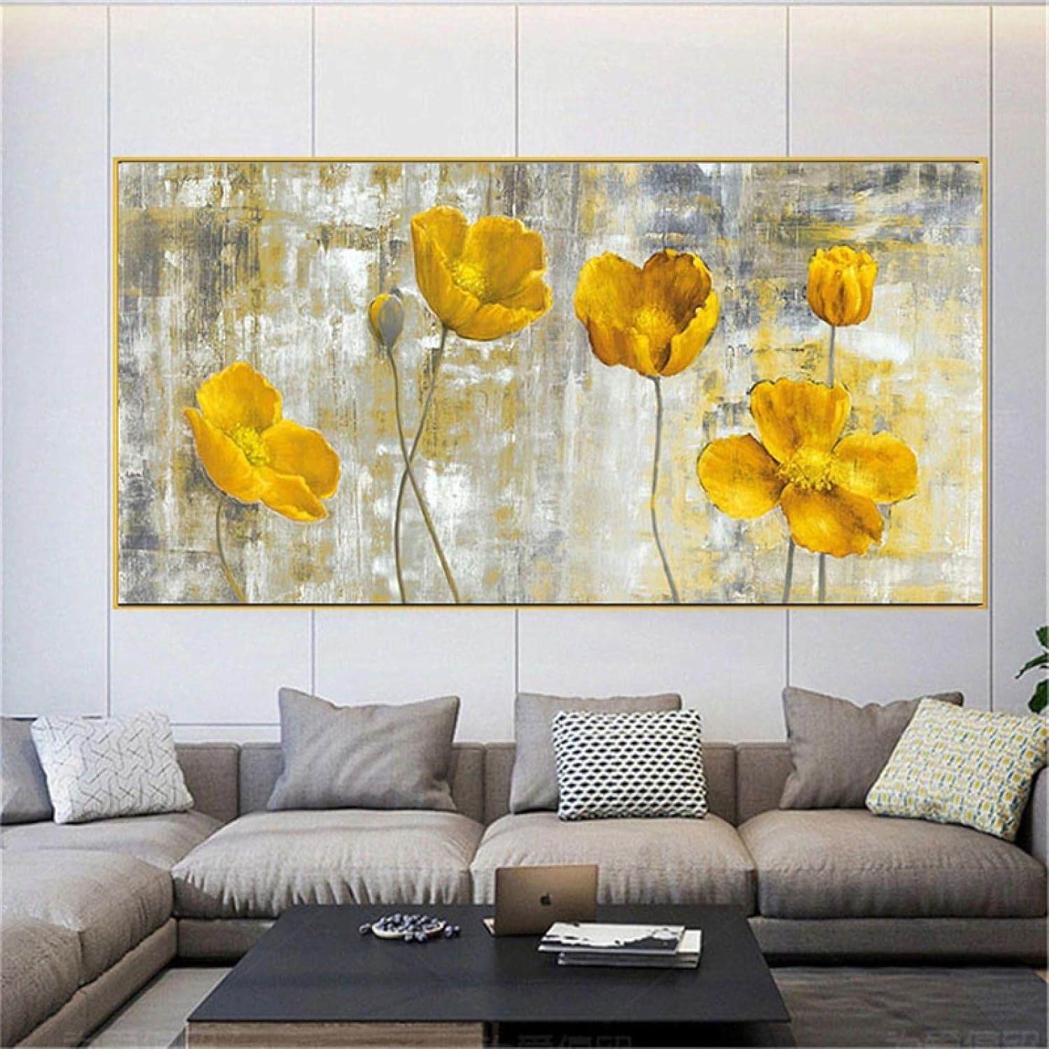 ASPORIC Impression Yellow Flowers Canvas Paintings Large Wall Art ...