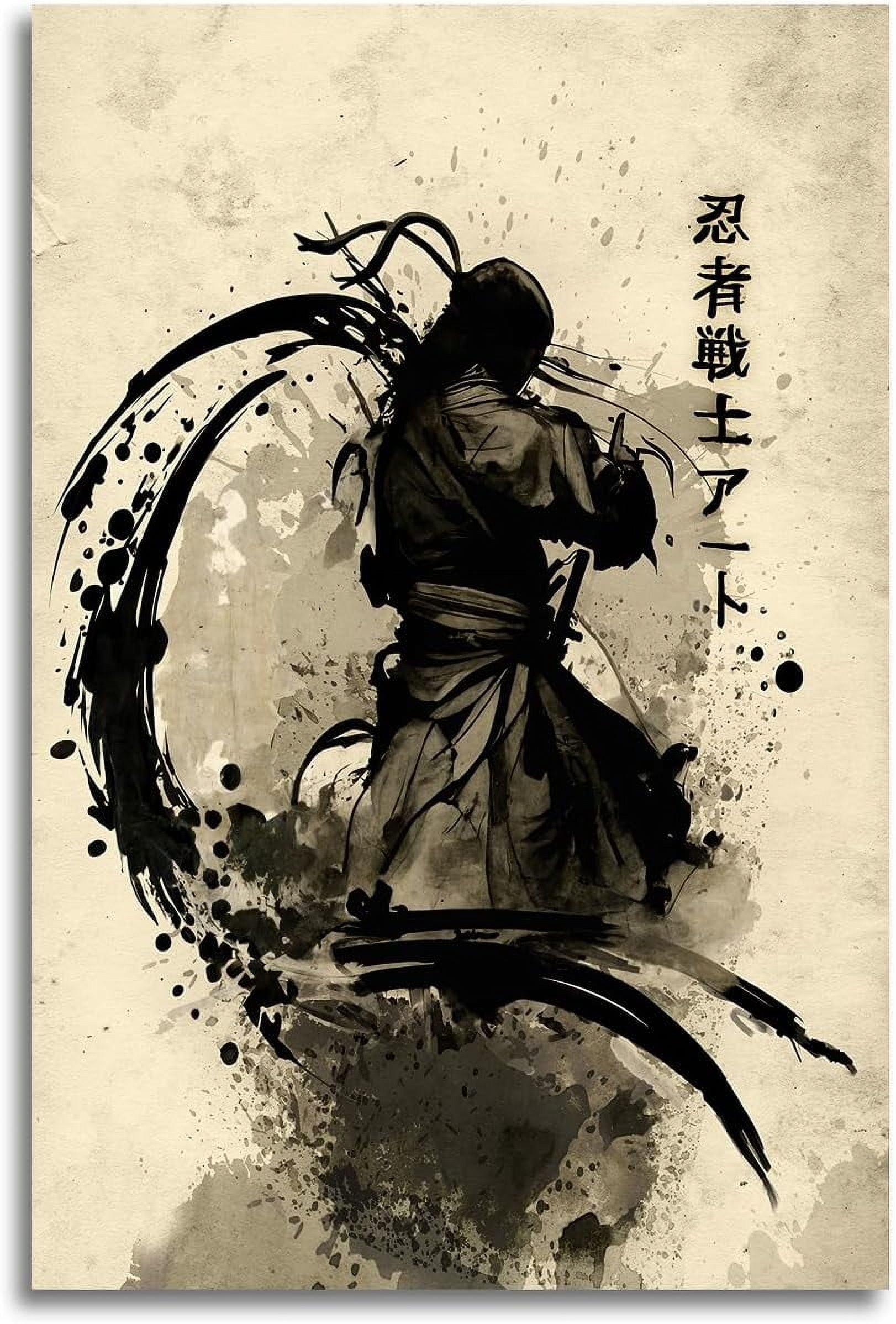 ASPORIC Japanese Samurai Posters Wall Art Samurai Character Red Moon ...