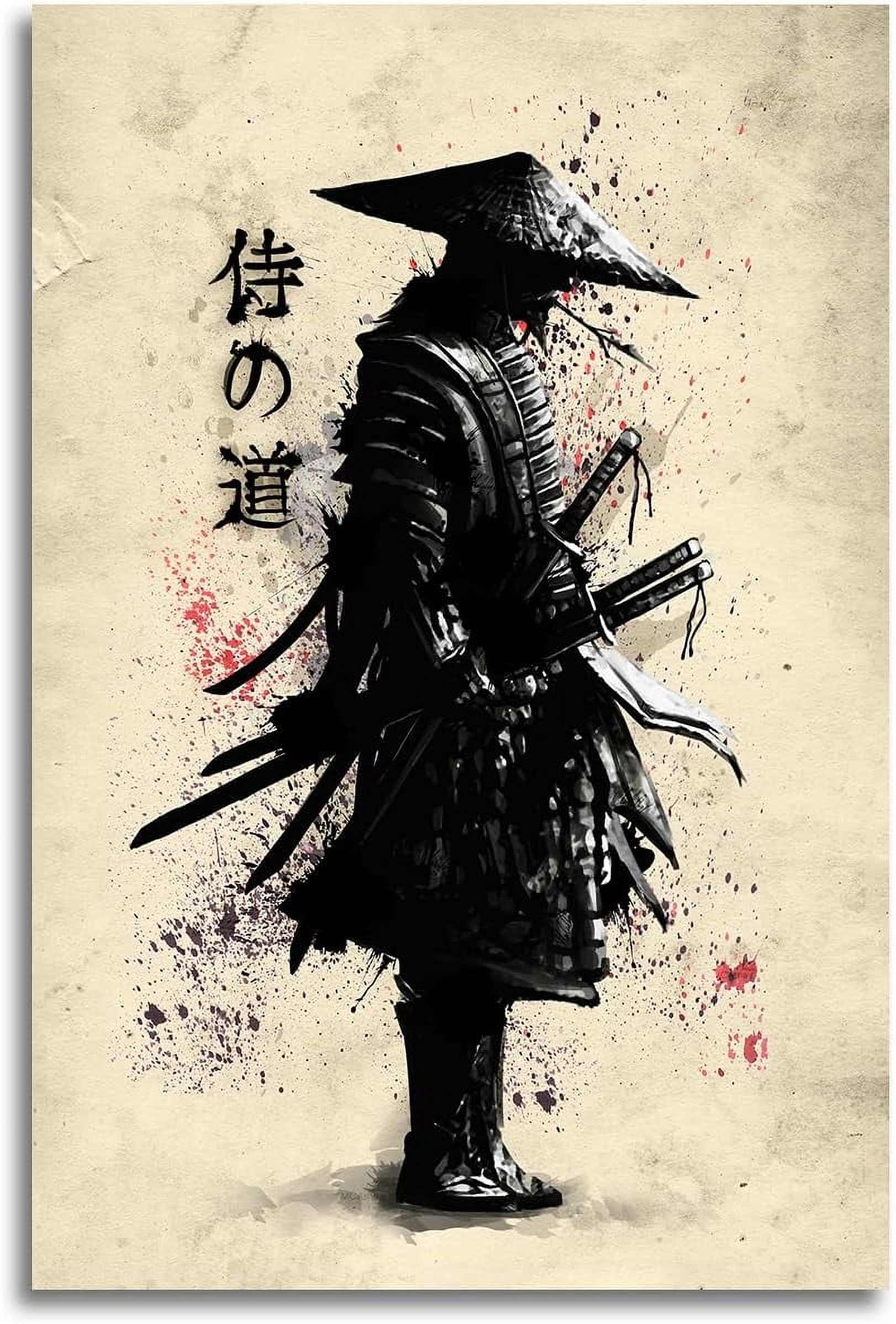 ASPORIC Japanese-Samurai-Posters-Wall-Art-Samurai-Character-Red-Moon ...