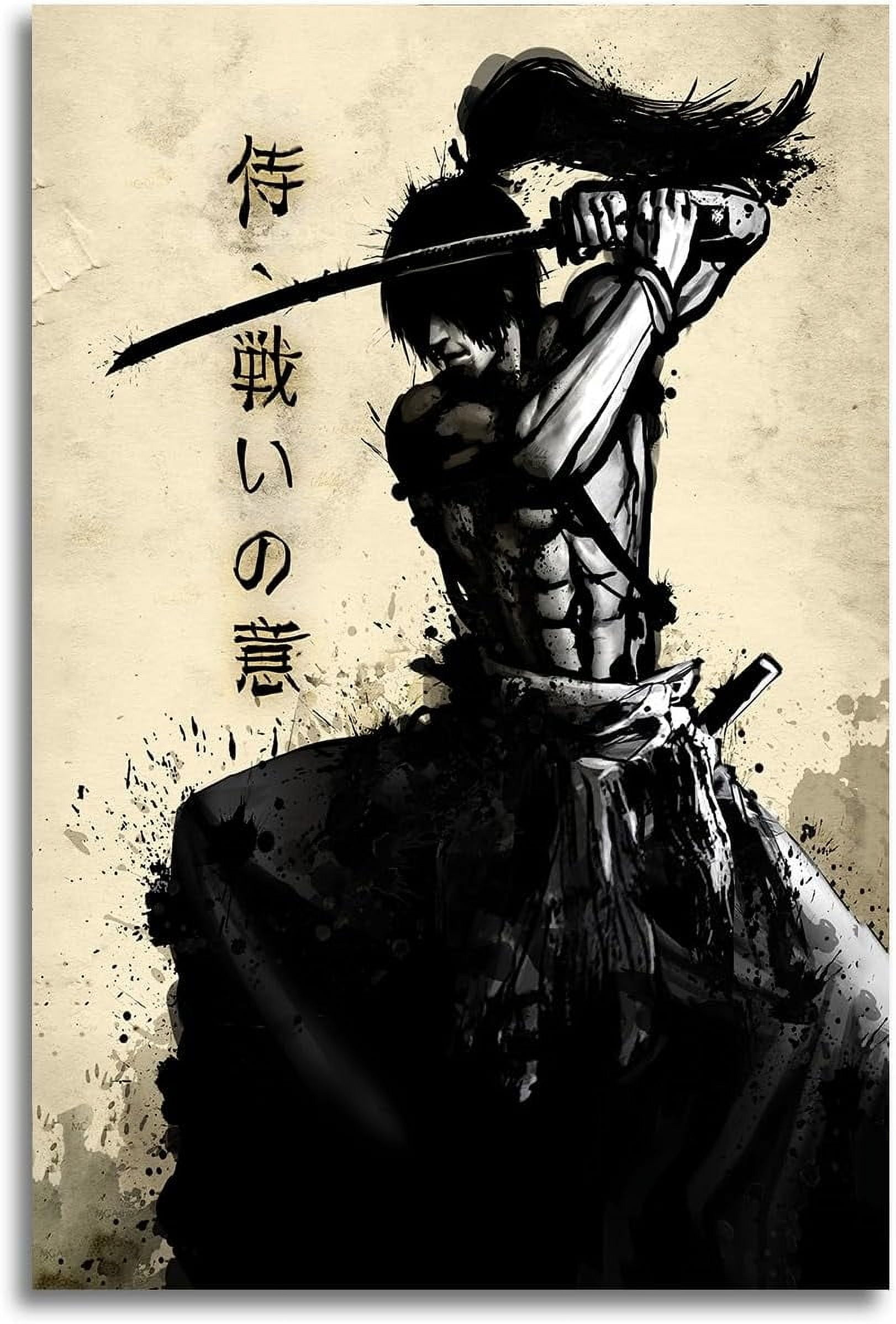 ASPORIC Japanese-Samurai-Posters-Wall-Art-Samurai-Character-Red-Moon ...