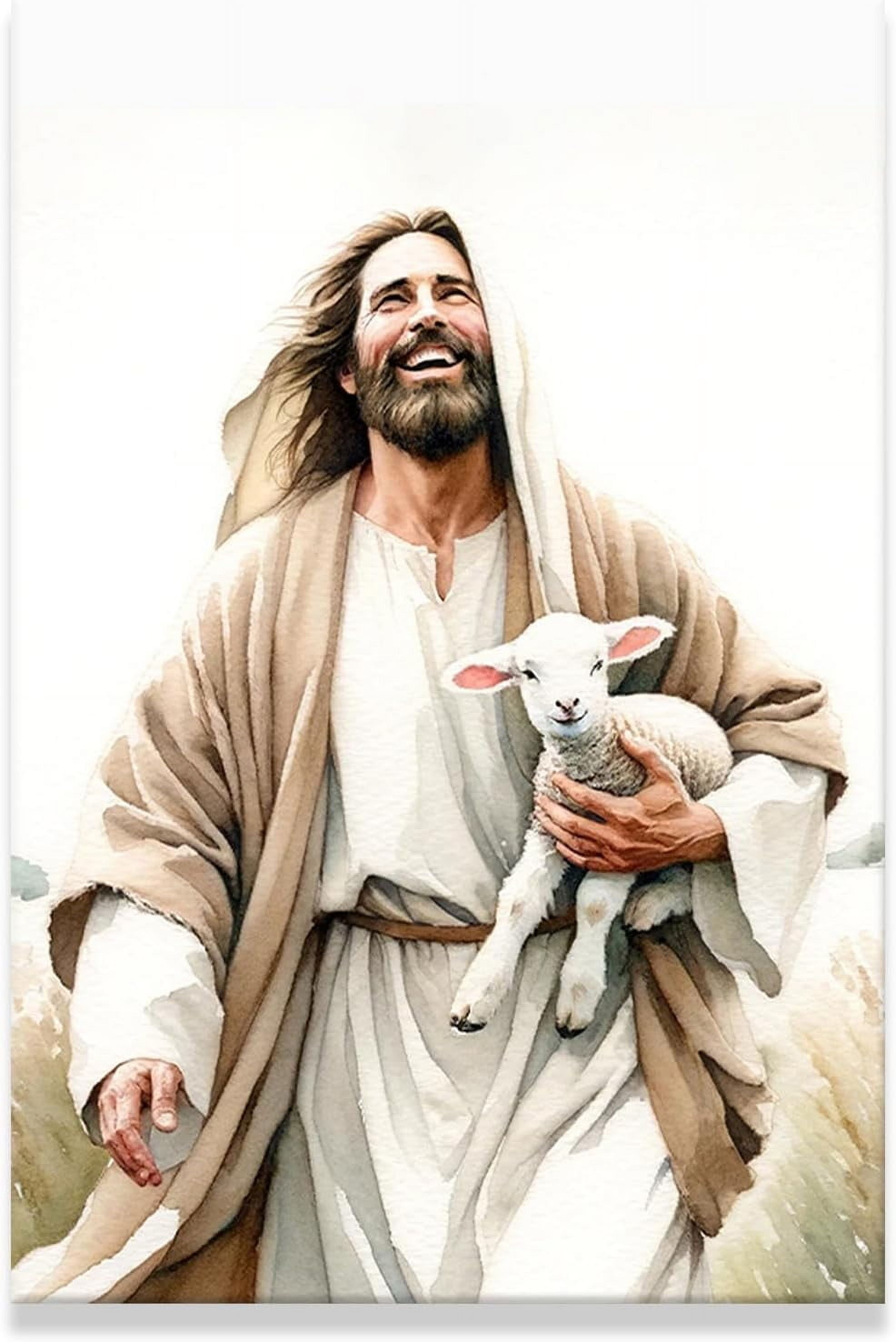 ASPORIC Jesus and the Lamb Canvas Wall Art Canvas Art Painting ...