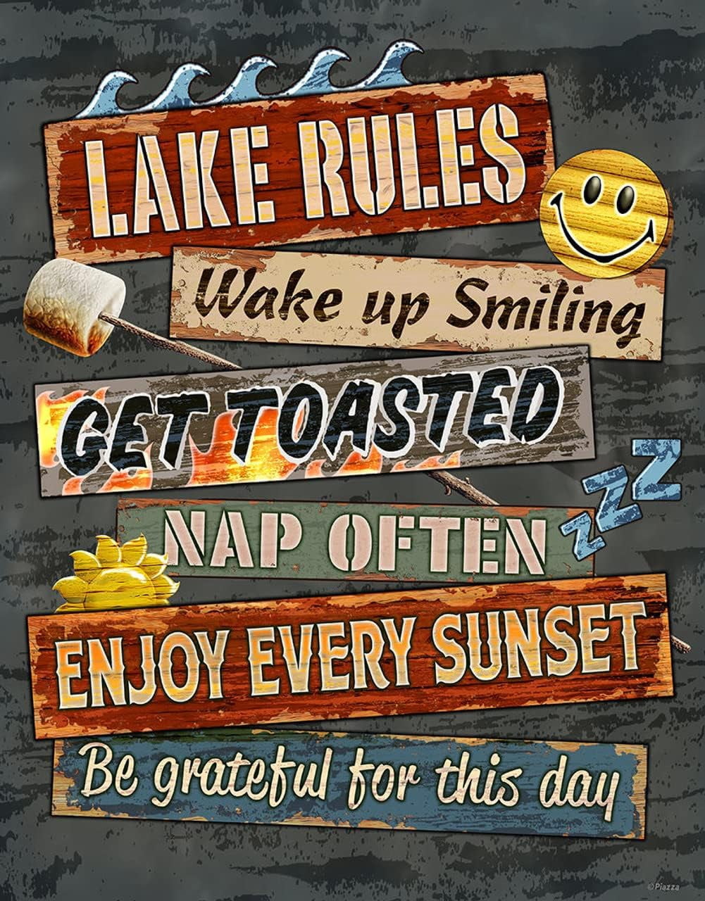 ASPORIC Lake Rules Tin Sign - Nostalgic Vintage Metal Wall Decor - Made ...