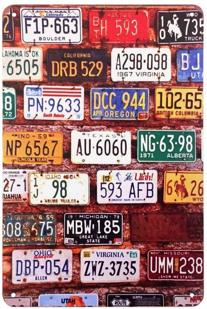 ASPORIC License Plate Tin Sign,Kinds of Car License On The Old Red ...
