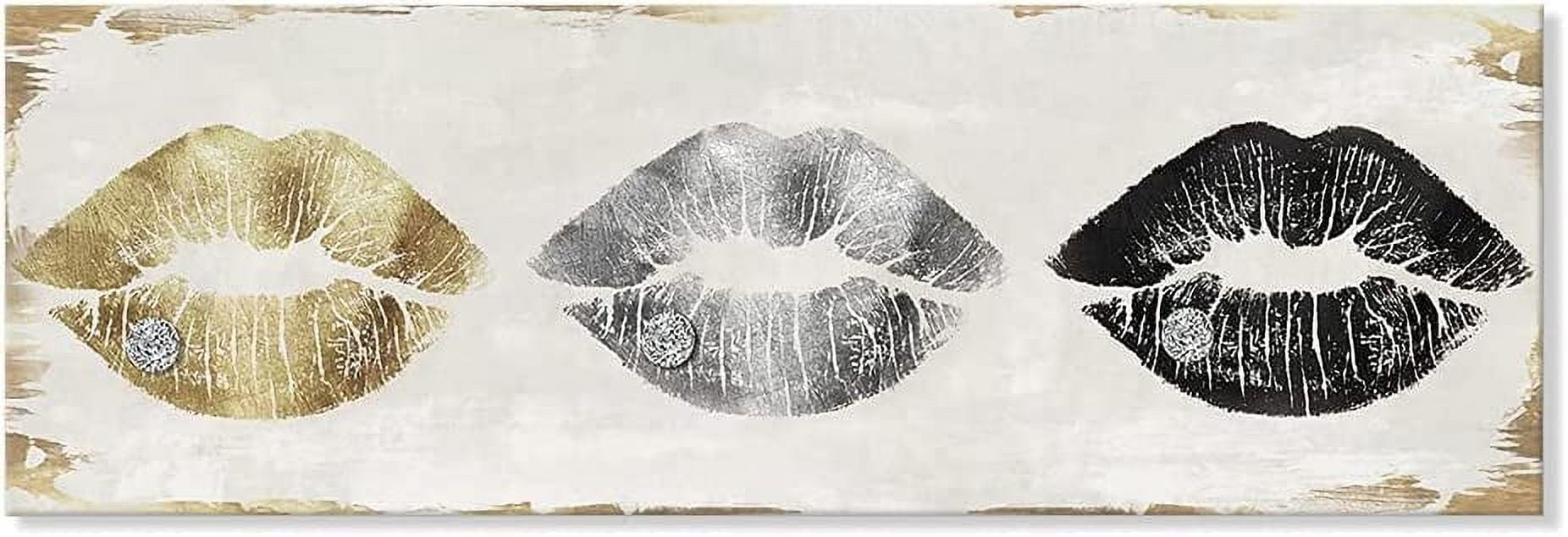 ASPORIC Lips Wall Decor Gold and Silver Lip Canvas Wall Art Retro Lip ...